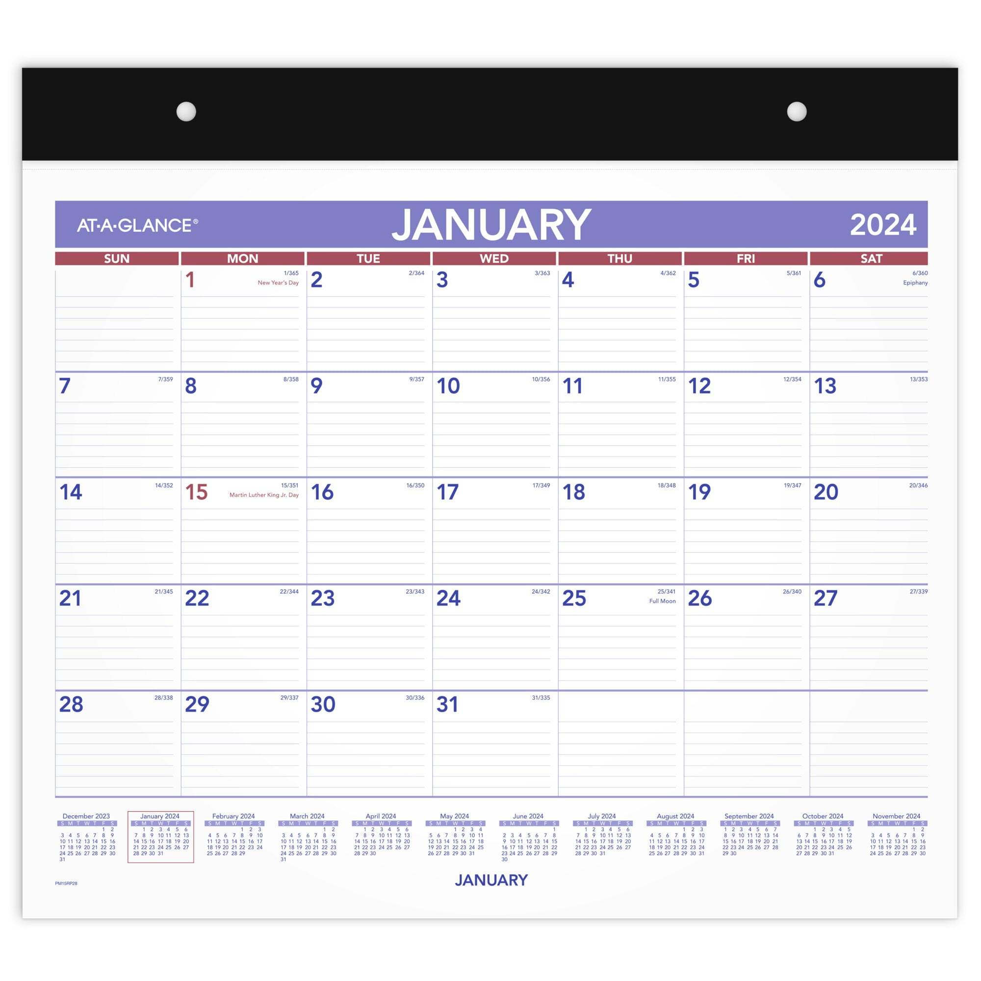 Repositionable Wall Calendar, 15 x 12, White/Blue/Red Sheets, 12-Month ...