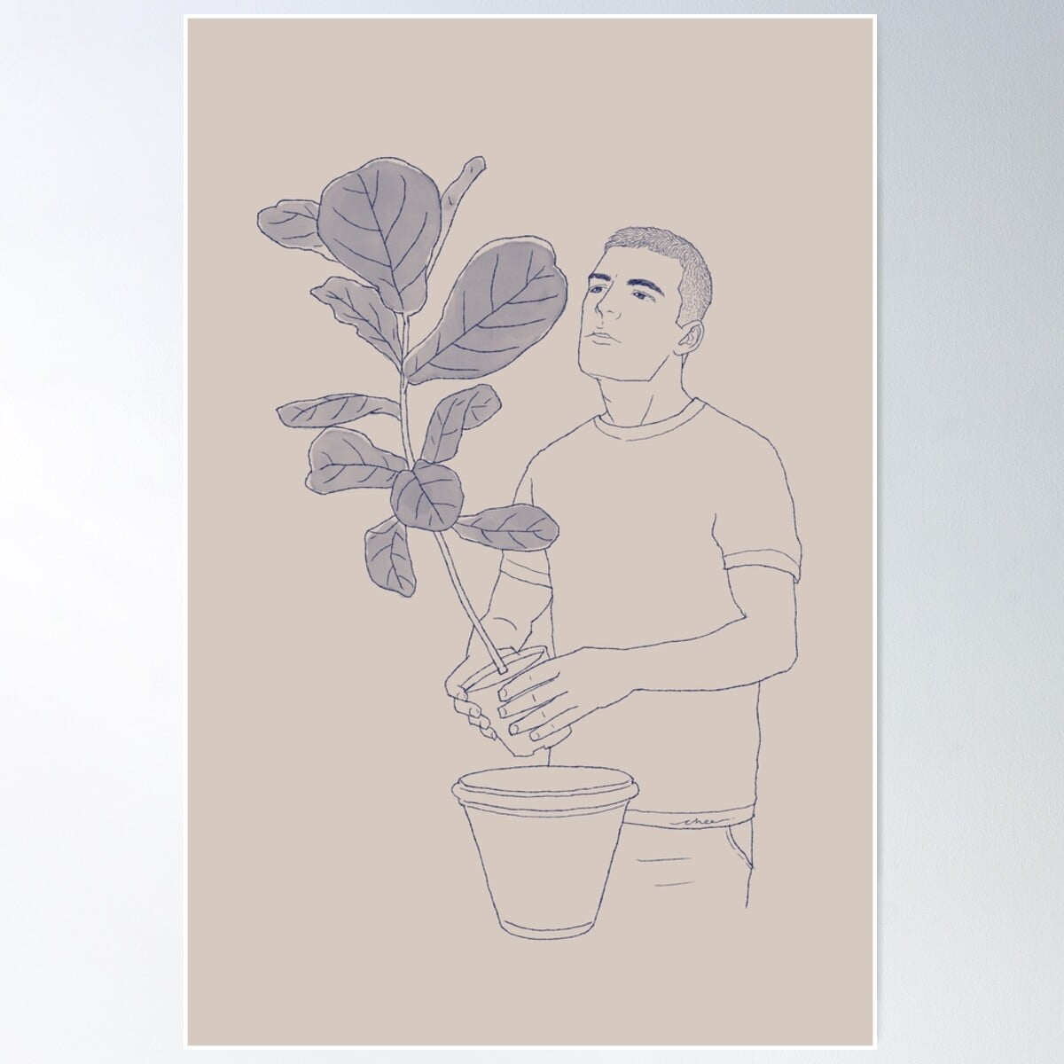 Repotting His Fiddle-Leaf Fig Plant Poster Wall Art, Modern Wall Decor ...