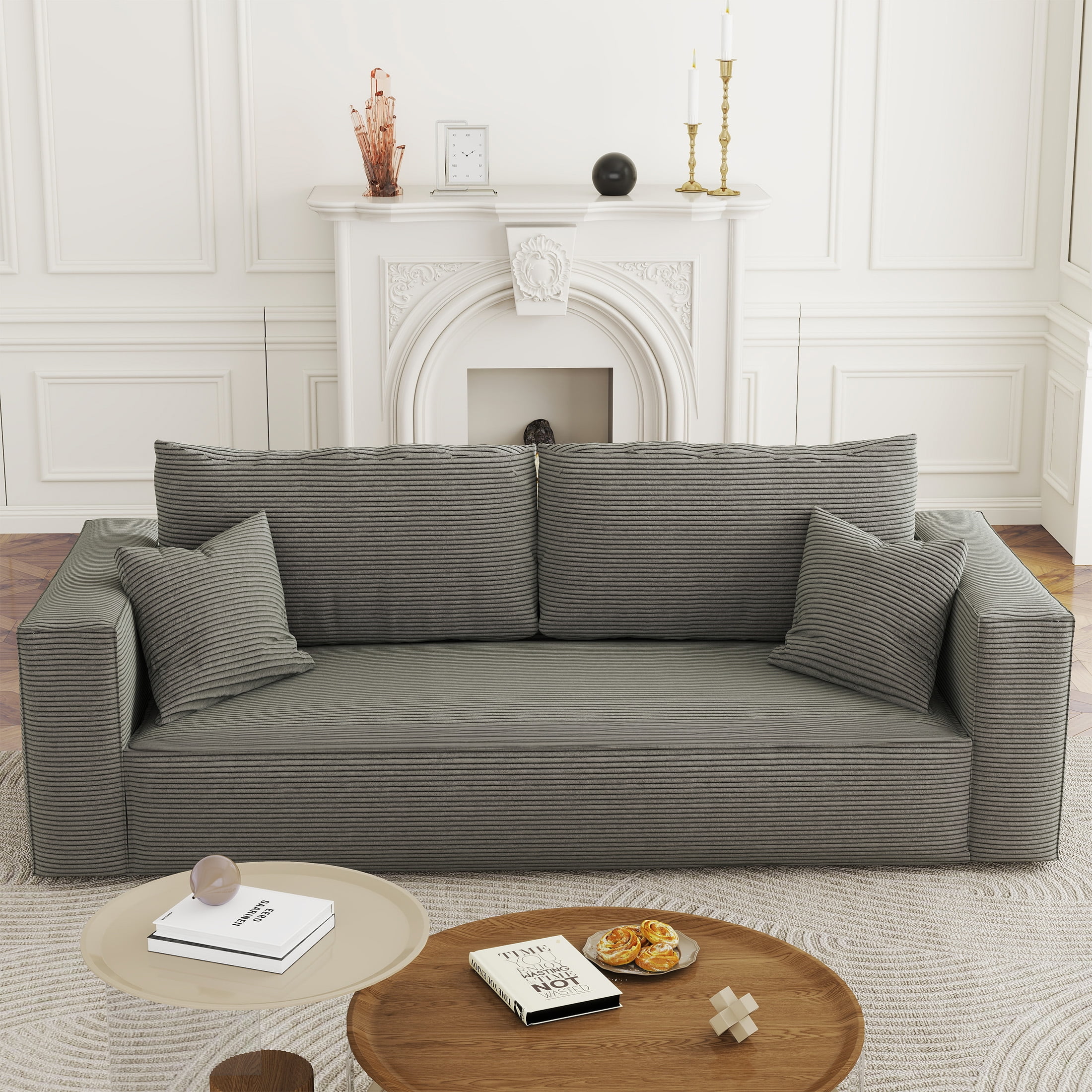 FocalSweet 89" Living Room Sofa, 3 Seater Compressed Couch, Side Pocket ...