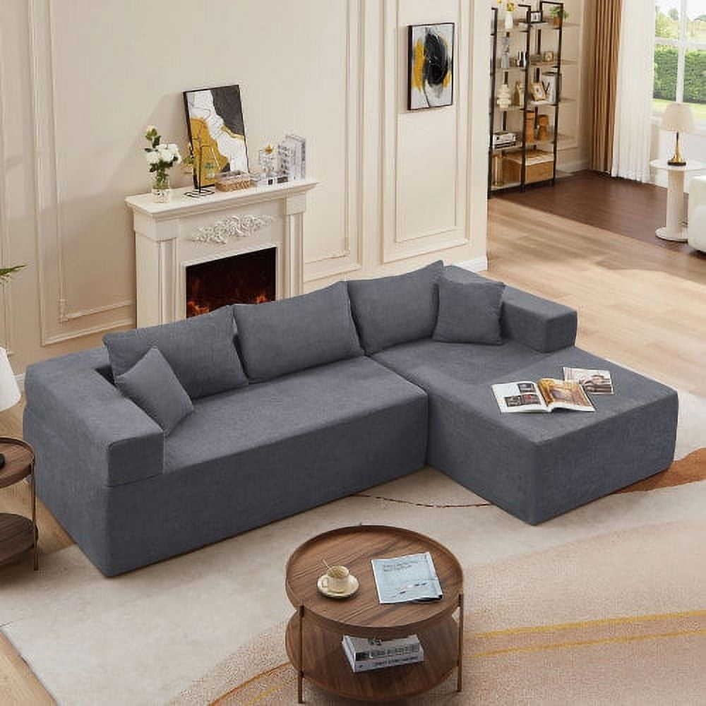 Reppiss 107" L-Shaped Sofa Couch, Pure Sponge Sleeper Sofa Bed with 5 ...
