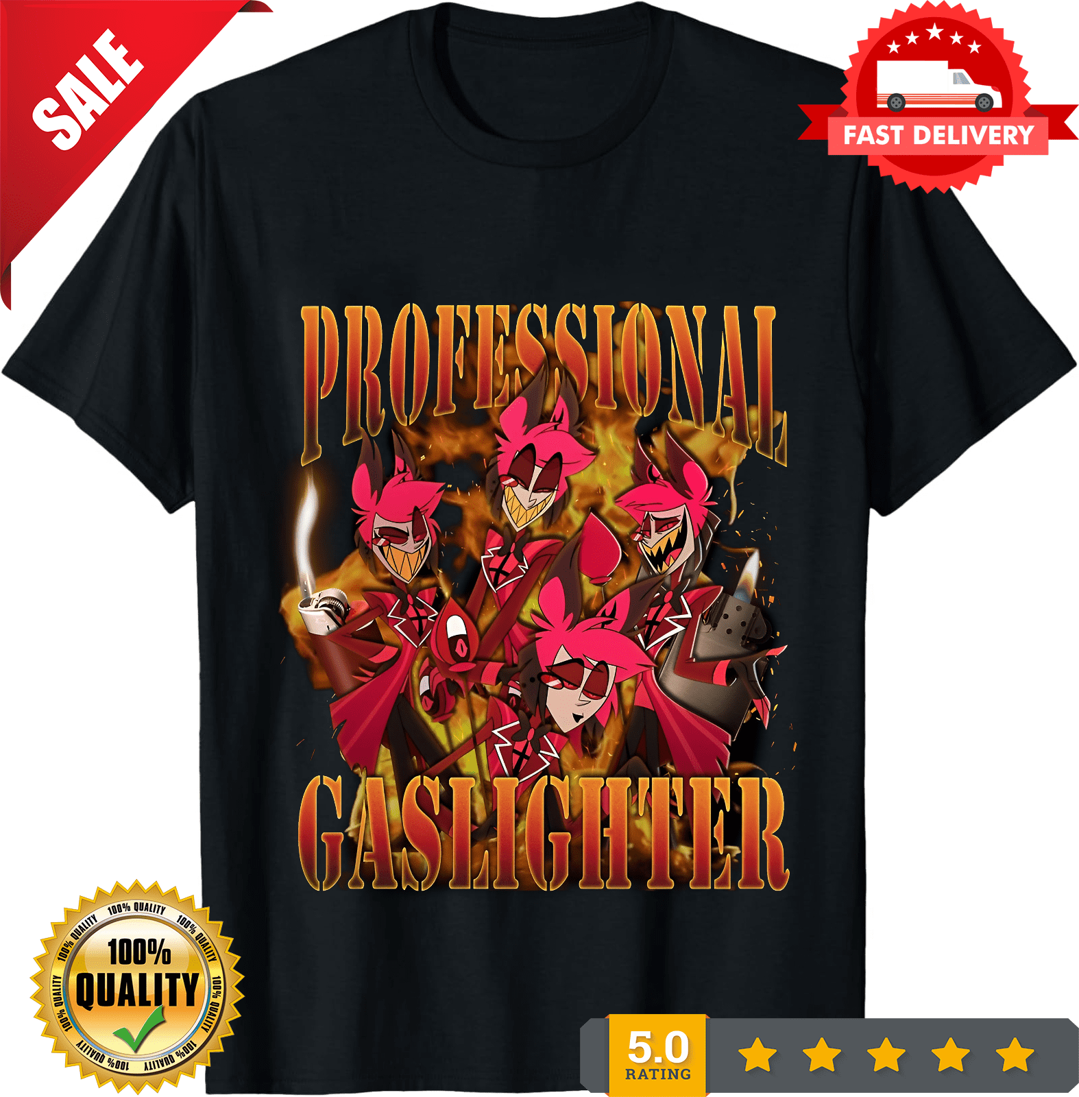 Reprint Rare Alastor Professional Gaslighter Hazbins Hotels T Shirts ...