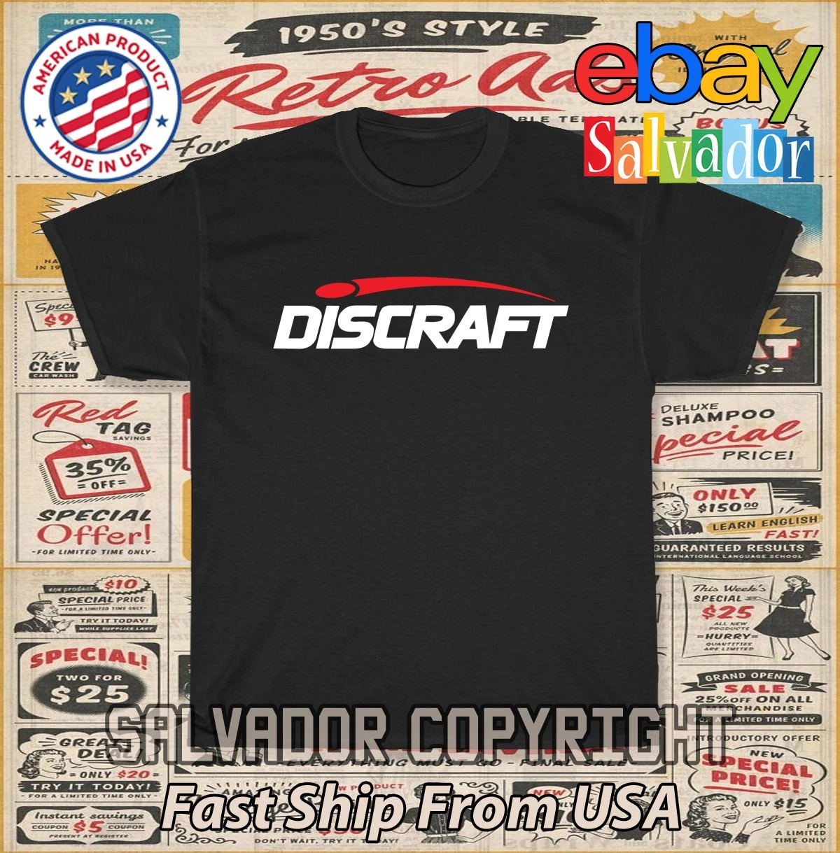 Reprint Rare Discraft ultimate frisbee discs Men's T-Shirt American Tee ...