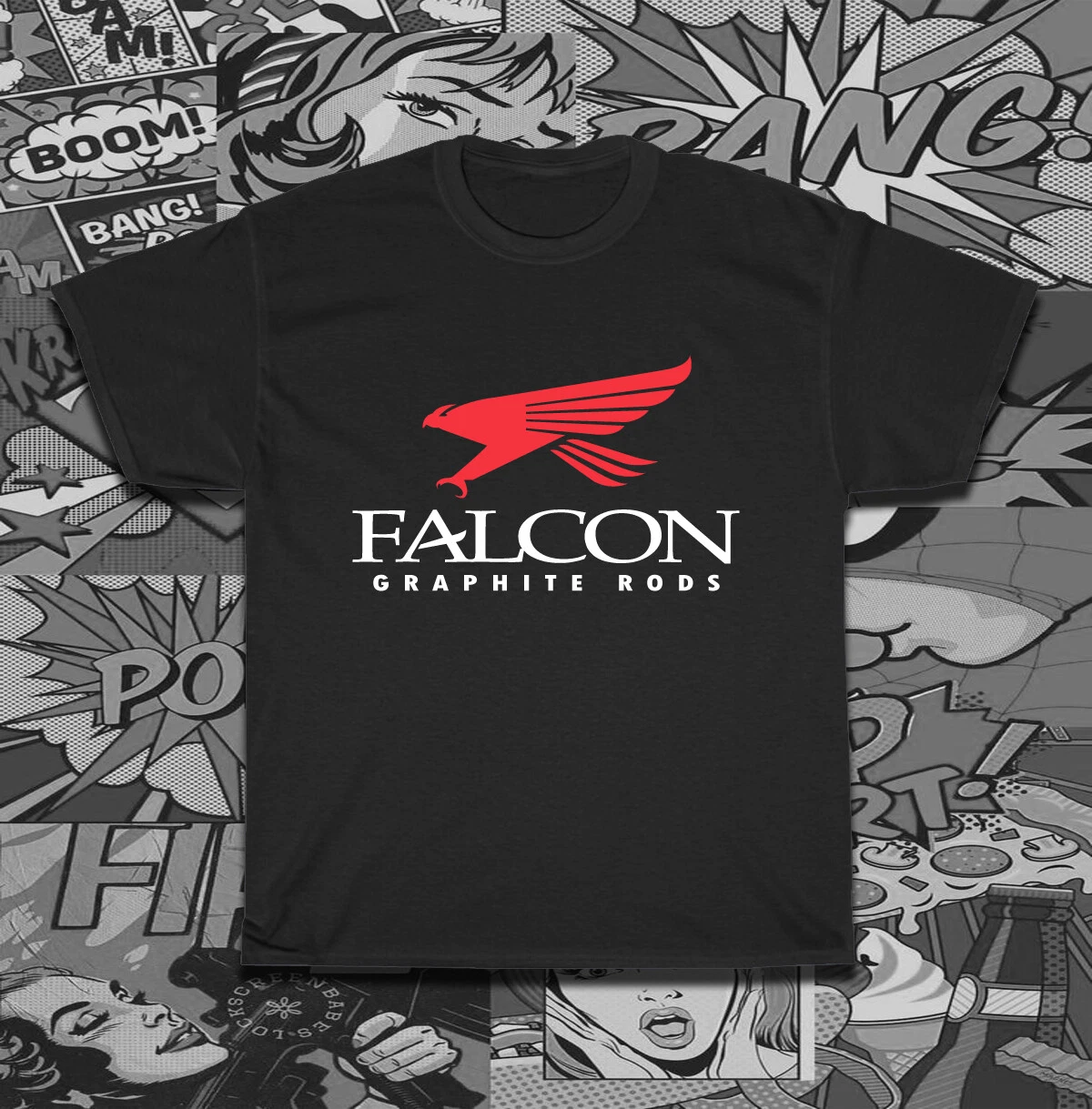 Reprint Rare Falcon Graphite Rods Fishing Logo Men's T-Shirt American ...
