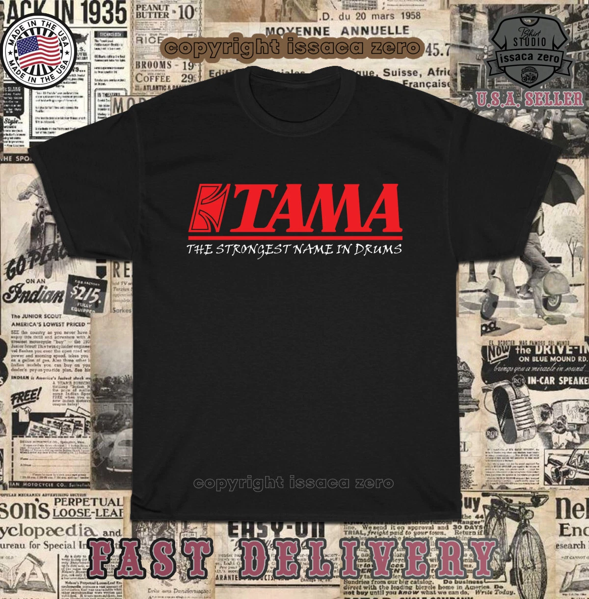 Reprint Rare New Tama Drums Logo Men's T-Shirt American Tees - Walmart.com