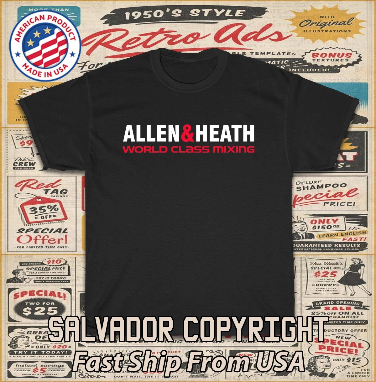 Reprint Rare New Tee Allen & Heath World Class Mixing Logo Men's T ...