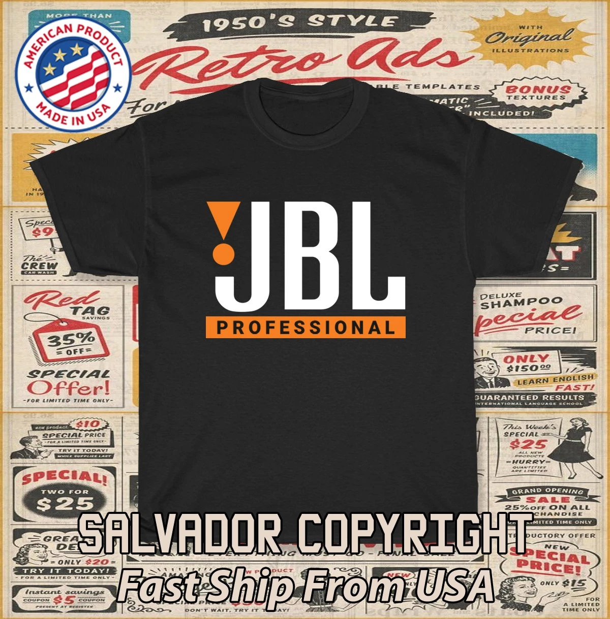 Reprint Rare New Tee Shirt JBL Professional Audio Systems Logo Men's T ...