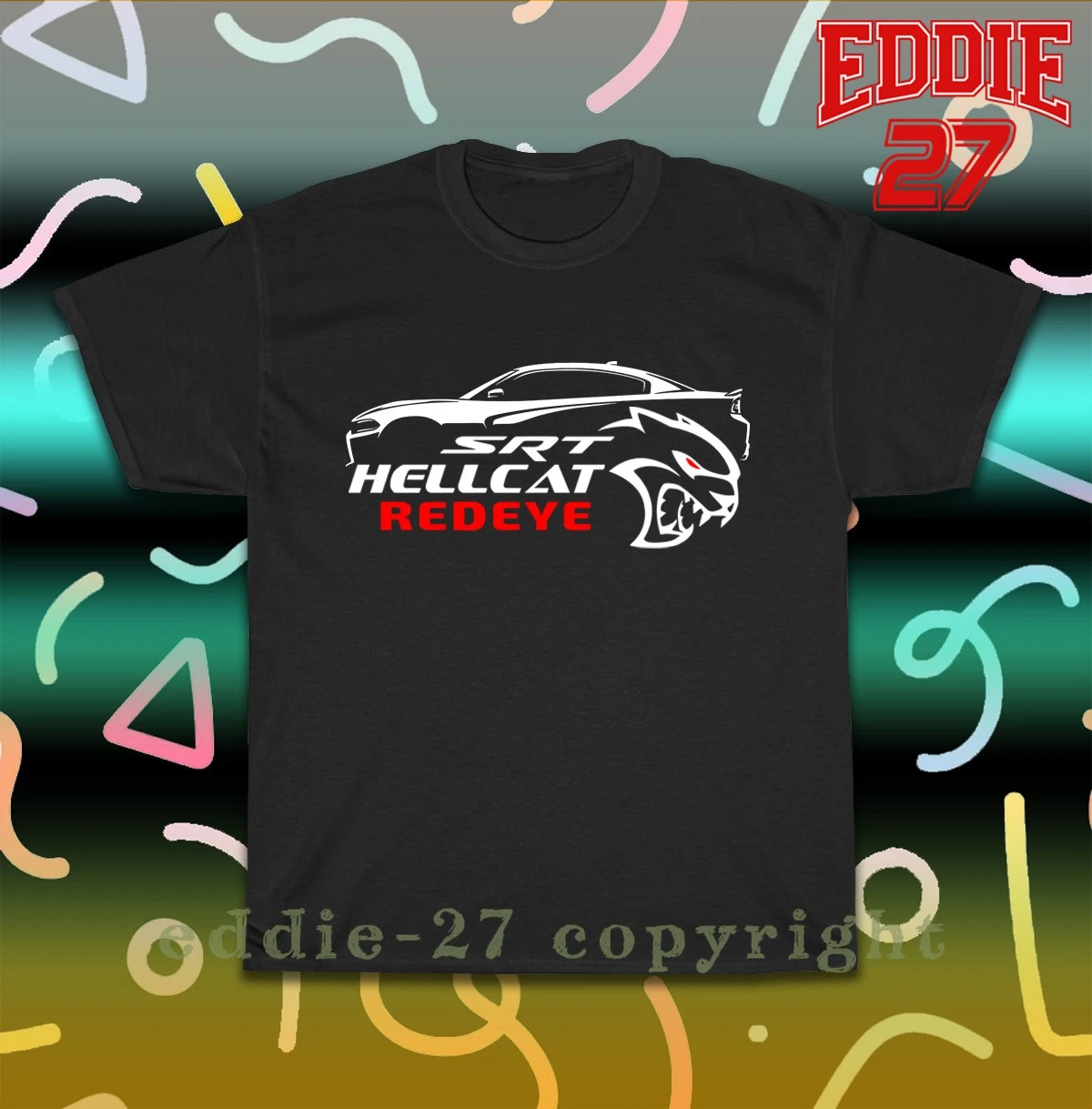 Reprint Rare New Tee Shirt SRT Hellcat Red Eye HEMI Logo Men's T-Shirt ...