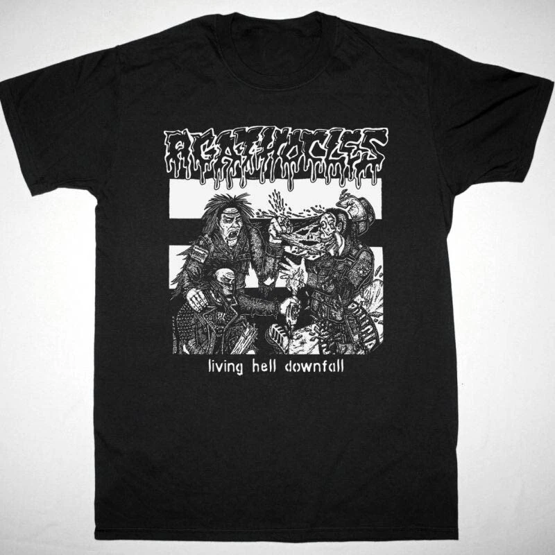 Reprint Rare Retro AGATHOCLES Band LIVING HELL DOWNFALL Cotton Black ...