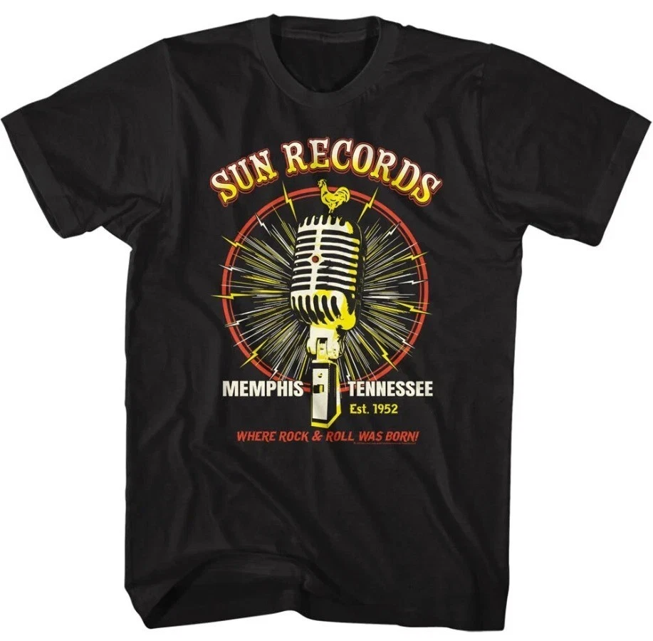 Reprint Rare Sun Records Microphone Burst Black Men’s T-Shirt Rock ’n ...