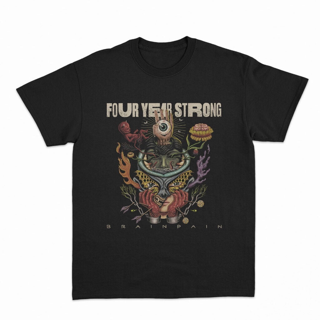 Reprint Rare Vtg Four Year Strong Band BRAIN PAIN Cotton Black Full ...