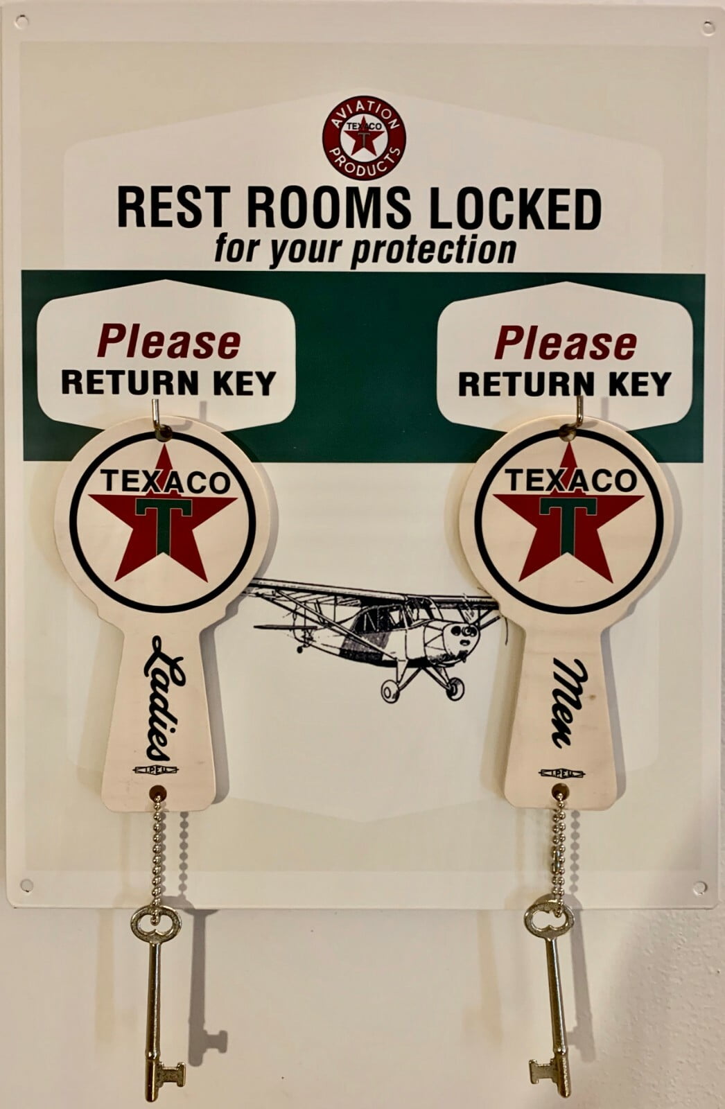 Repro 1950s Nostalgic Texaco Aviation Restroom Key Hanger W/Wood Fobs ...