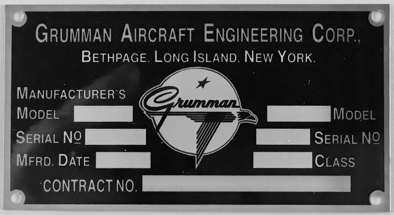 Repro Grumman Aircraft Data Plate, 1943-1978, Vintage WWII Aviation DPL ...