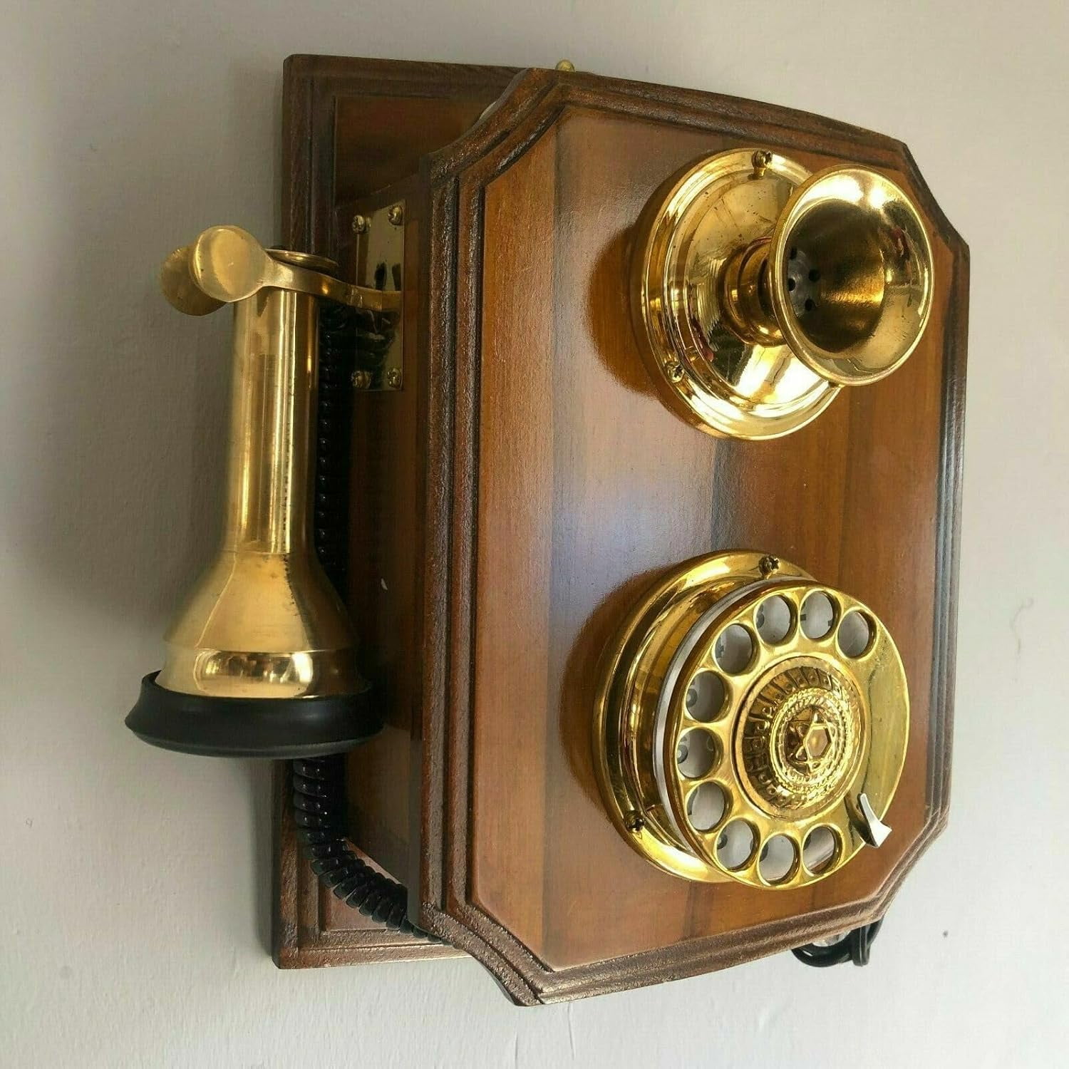Reproduction Wooden Retro Telephone Rotary Dial Mechanical Bell Wall ...