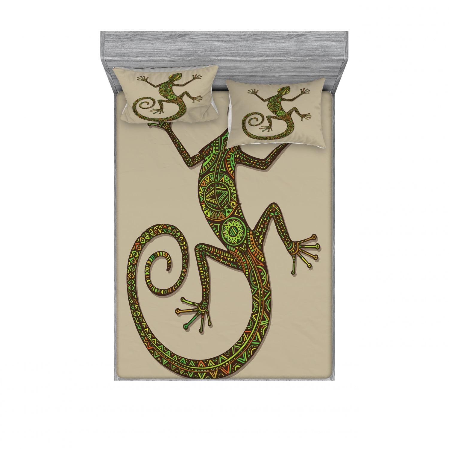 Reptile Bedding Set with Sheet & Covers, Ornamental Colorful Lizard ...