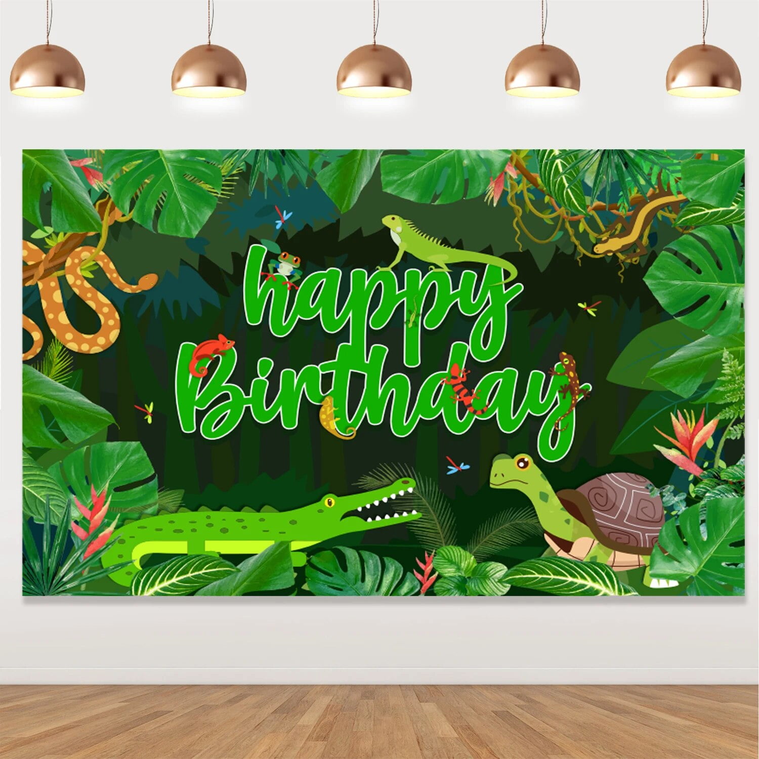 Reptile Birthday Backdrop for Kids, Snakes, Lizard, Alligator, Turtle ...