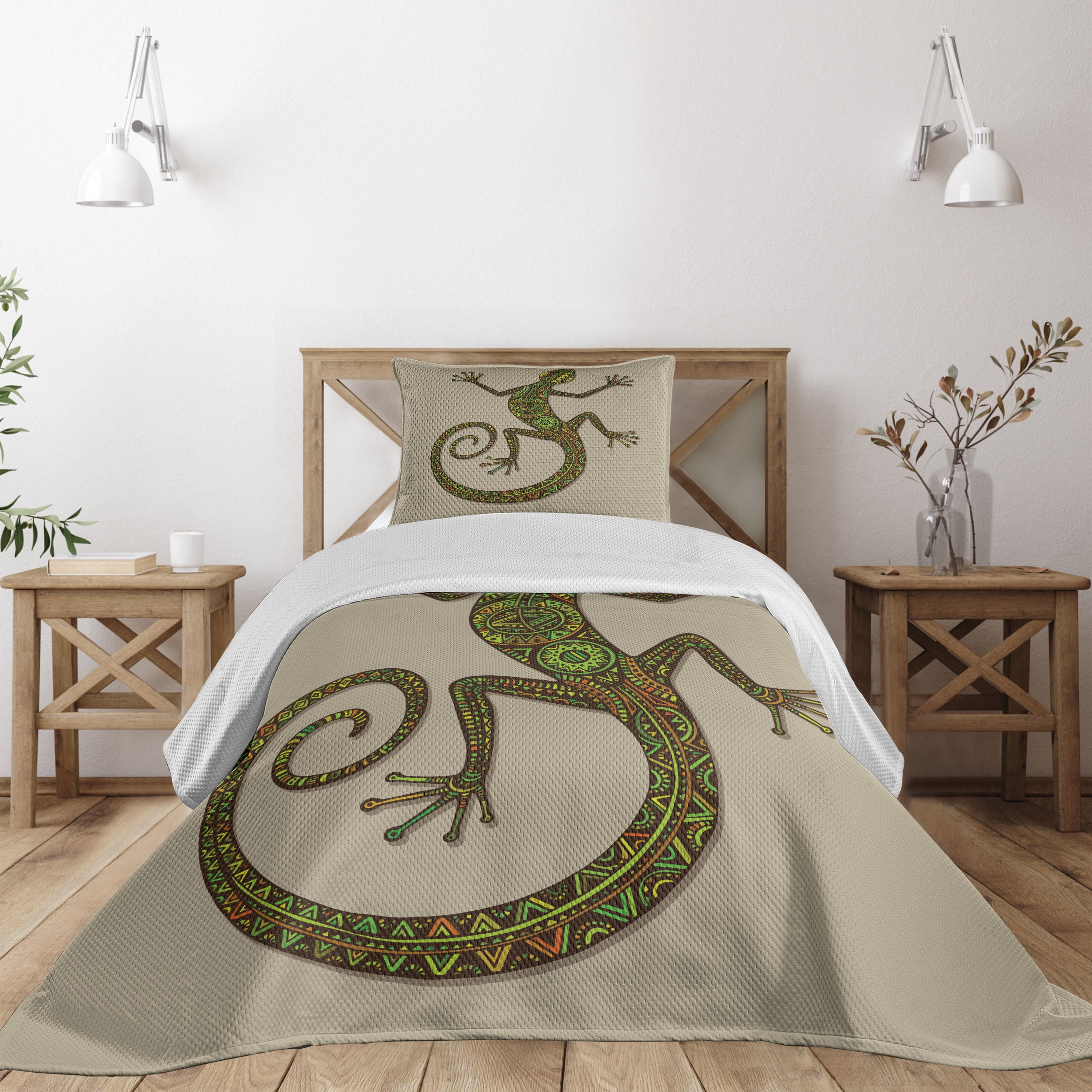 Ambesonne Colorful Quilted Coverlet 2 Pcs, Lizard Pattern, Twin Size ...