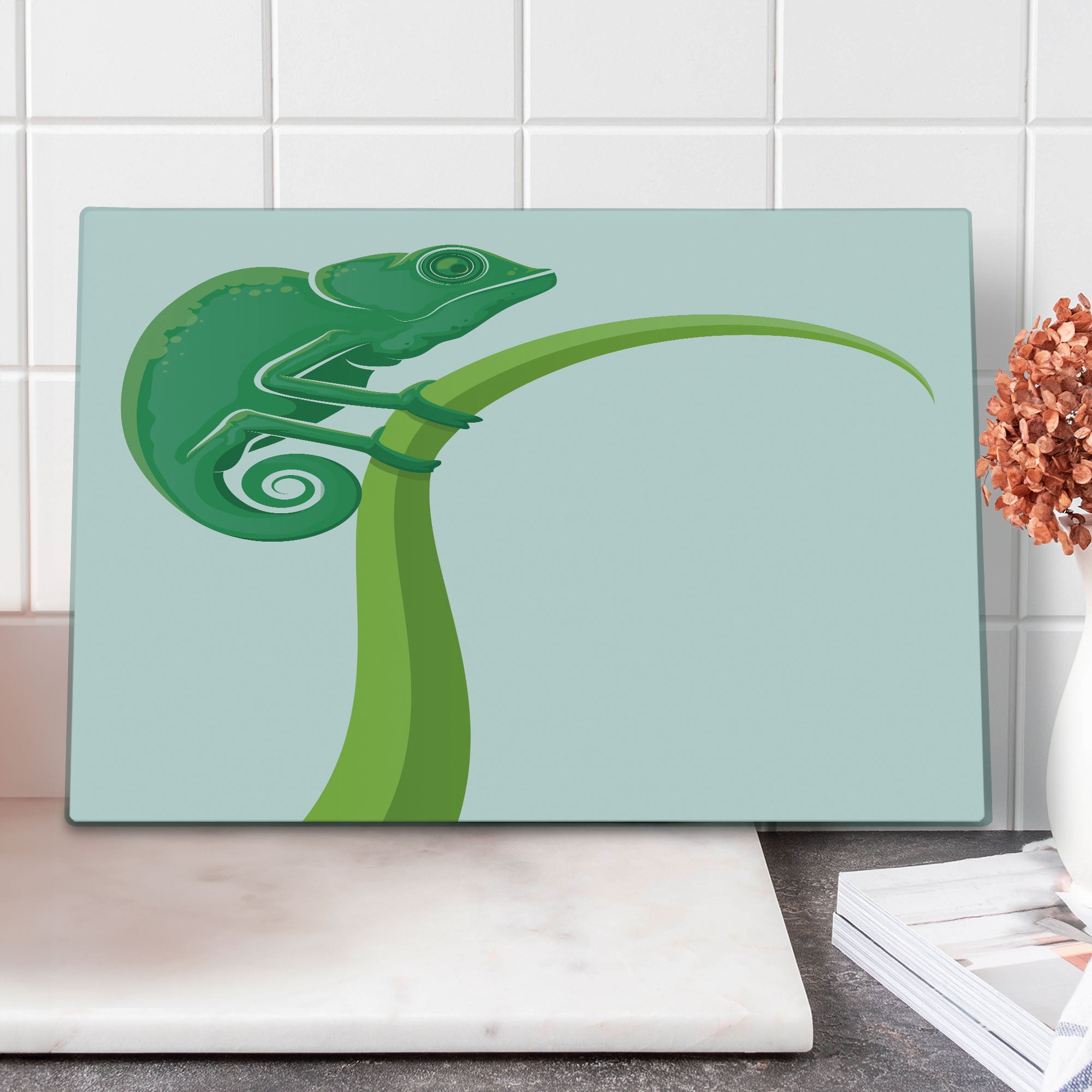 Reptile Cutting Board, Exotic Grumpy Lizard Holding onto Grass with ...