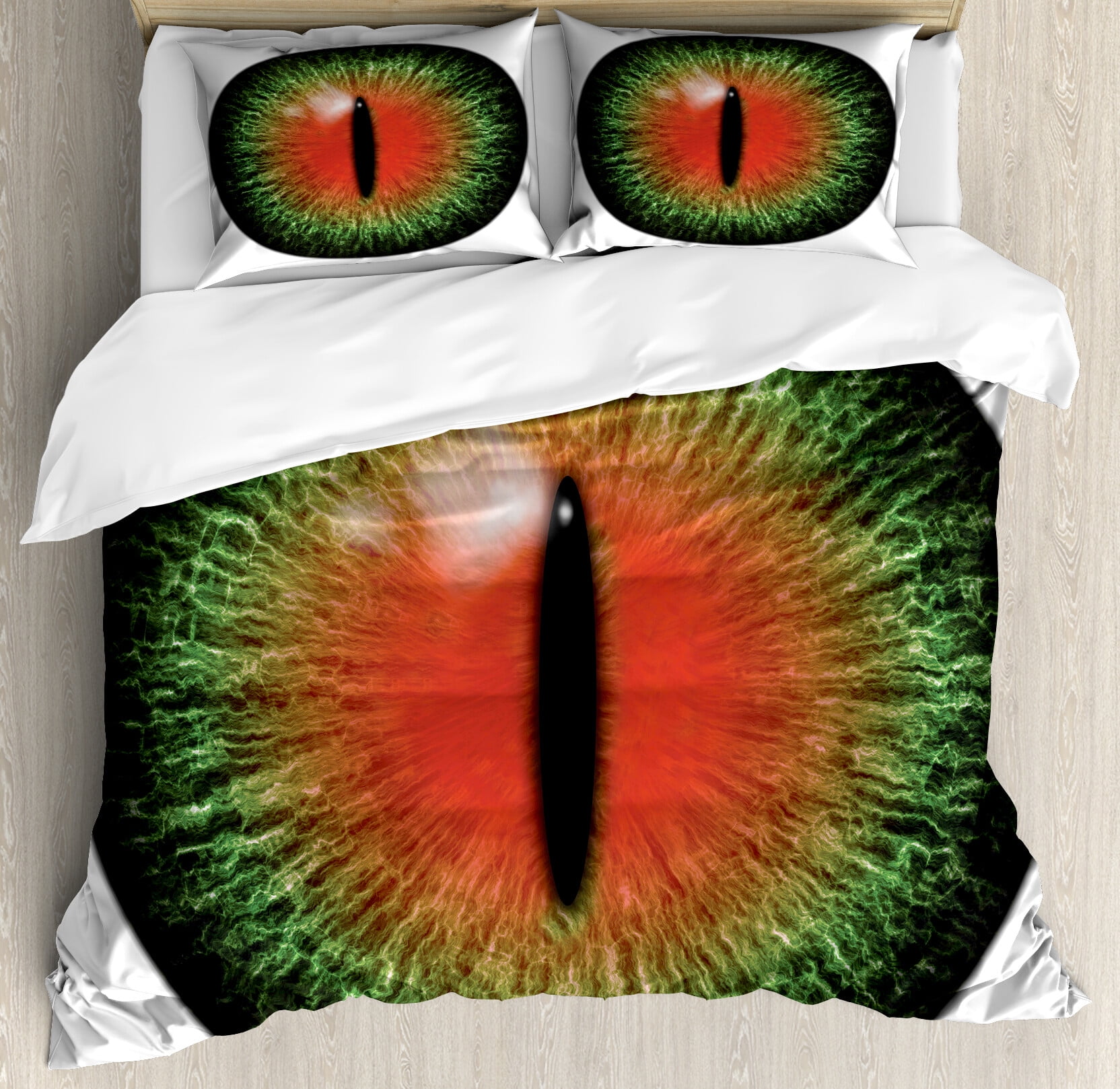 Reptile Duvet Cover Set, Creepy Exotic Cat Eye Illustration Scary Egyptian Pharaoh Iris Mystic ...
