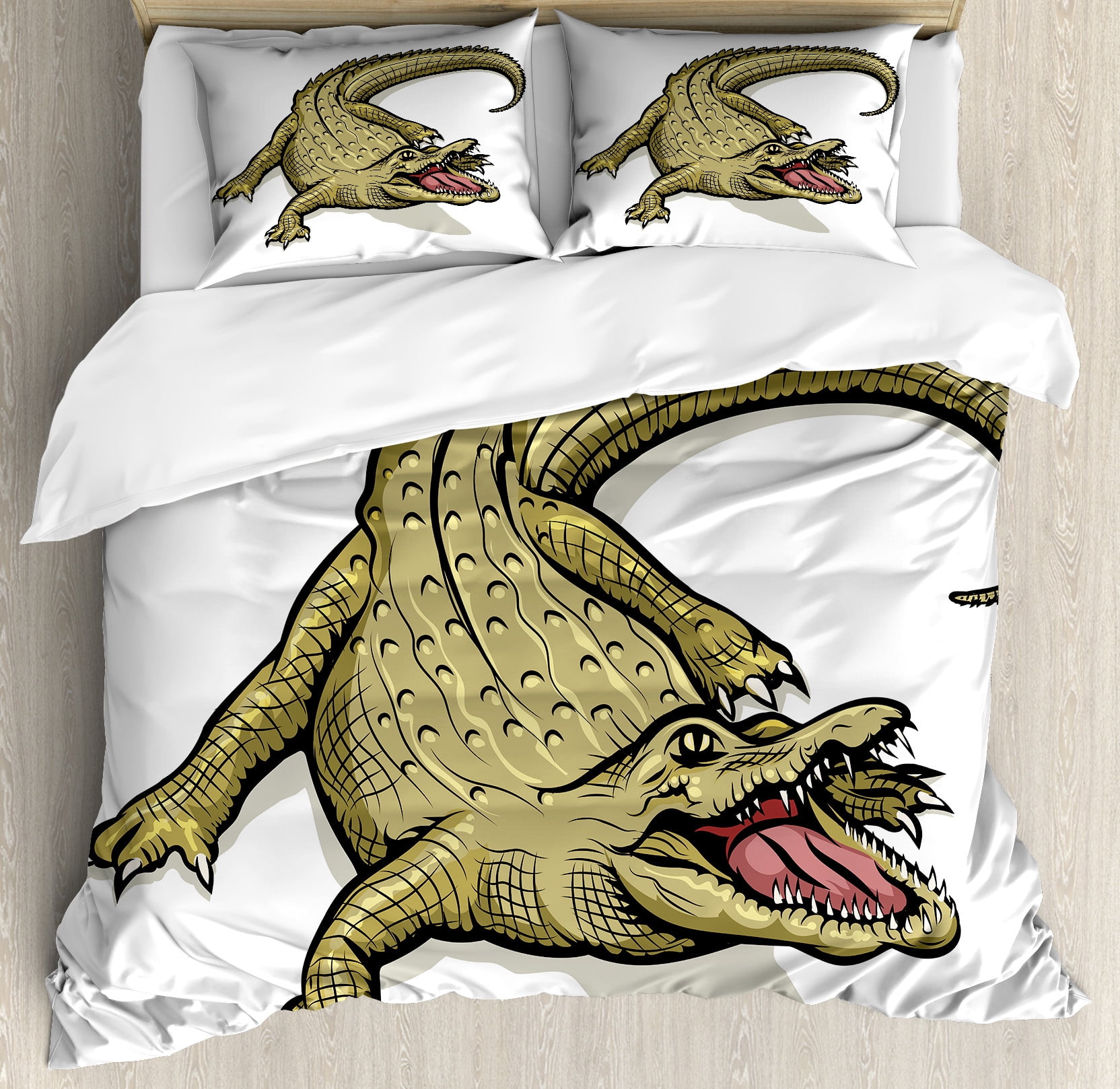 Reptile Duvet Cover Set, Illustration of Exotic Wild Crocodile Hungry ...