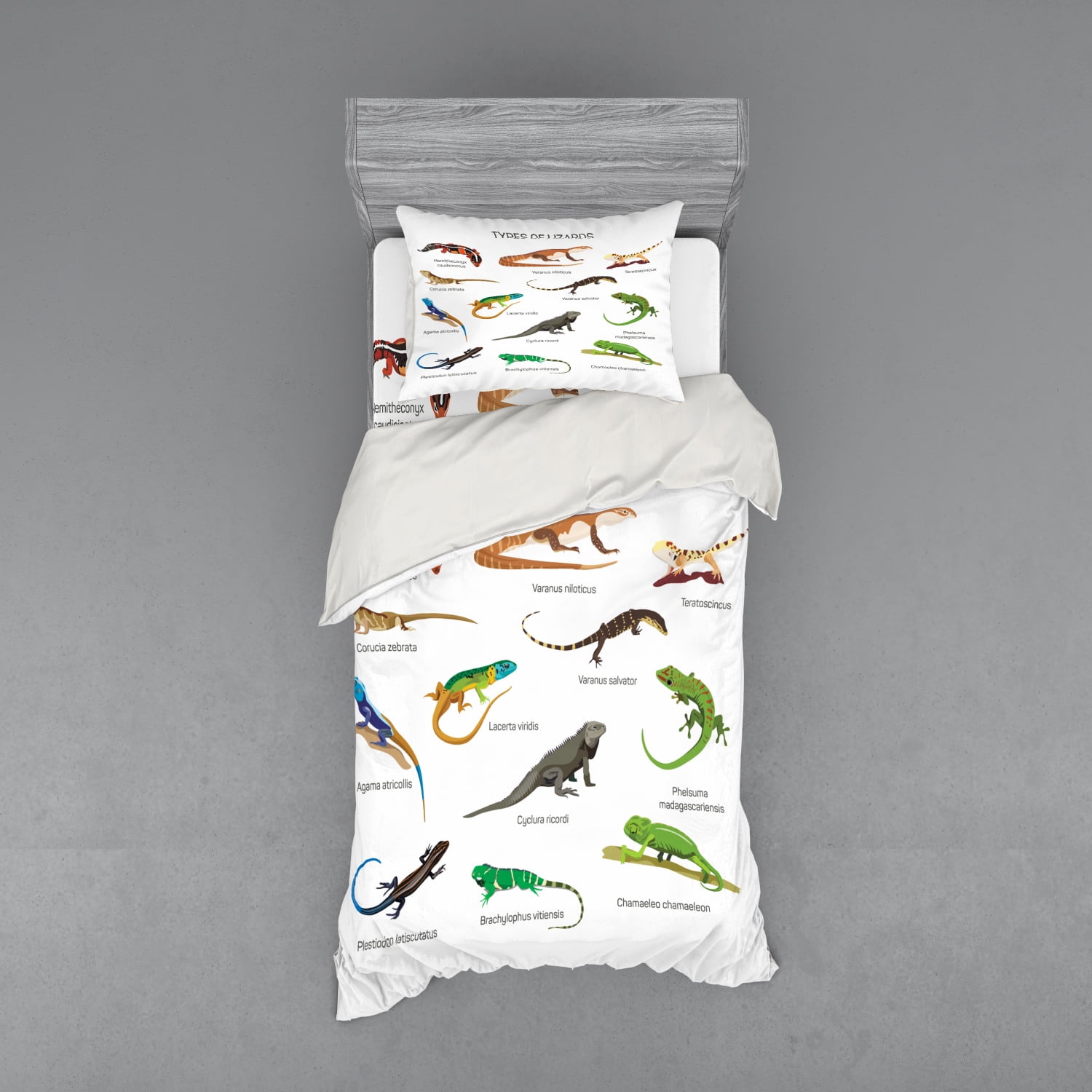 Reptile Duvet Cover Set, Lizard Family Design on Plain Background ...