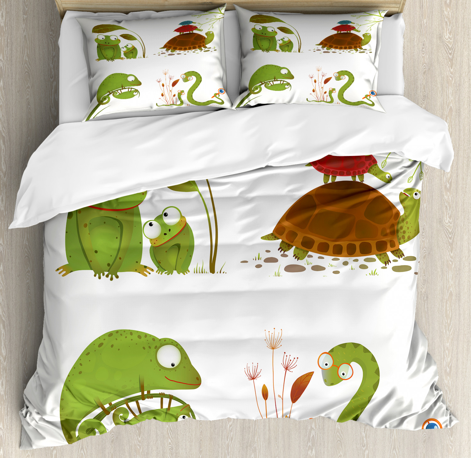 Reptile Duvet Cover Set Queen Size, Reptile Family Colorful Baby Snake ...