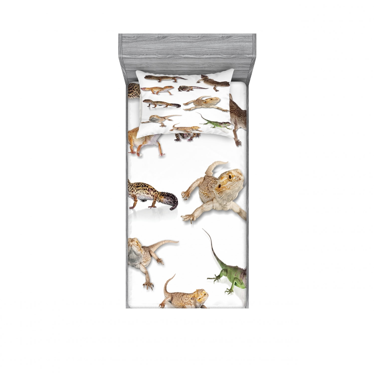 Reptile Fitted Sheet & Pillow Sham Set, Colorful Staring Leopard Gecko ...