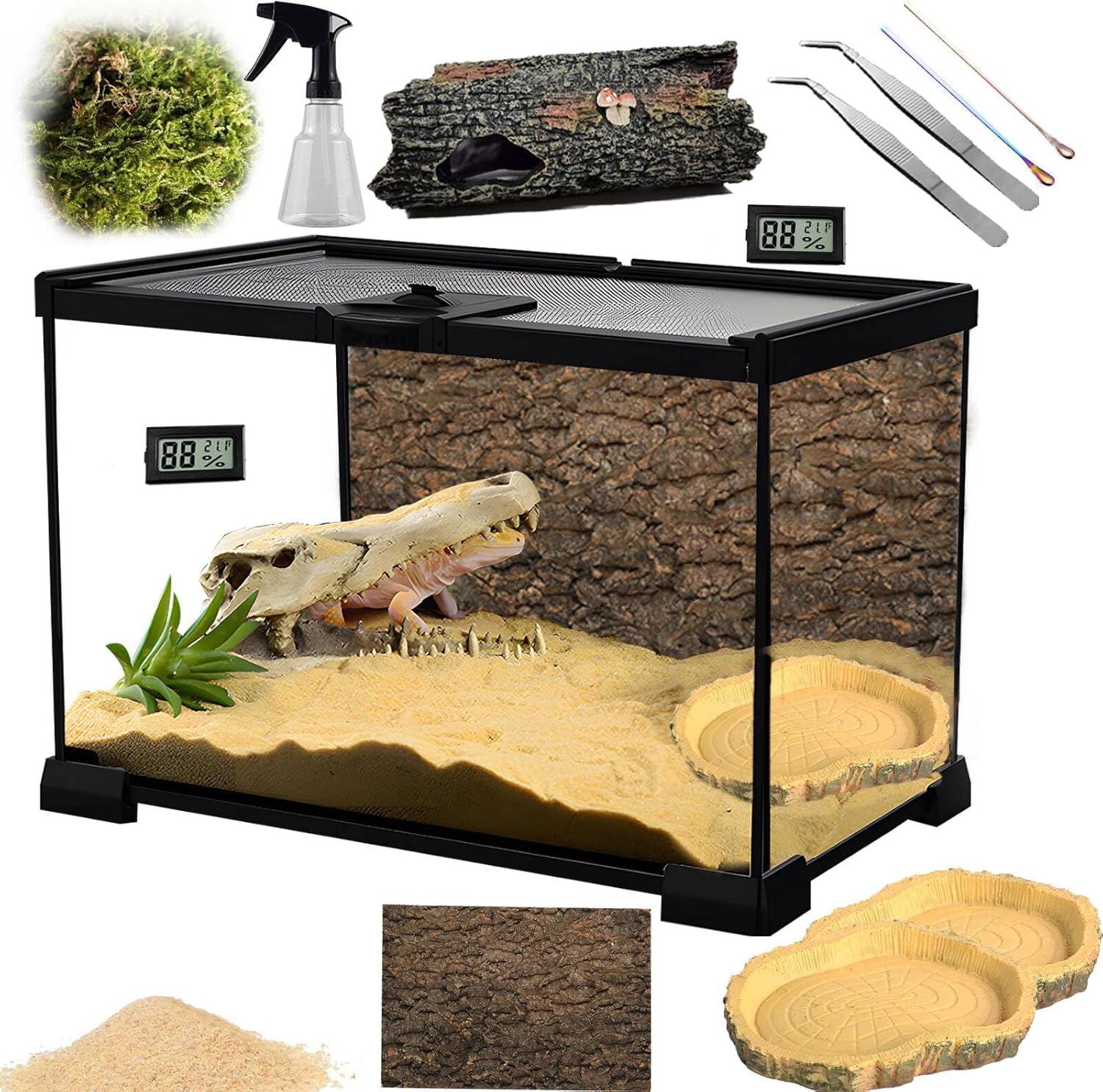Reptile Glass Terrarium Tank 30 Gallon 8x8x8 Inch with Front Opening ...