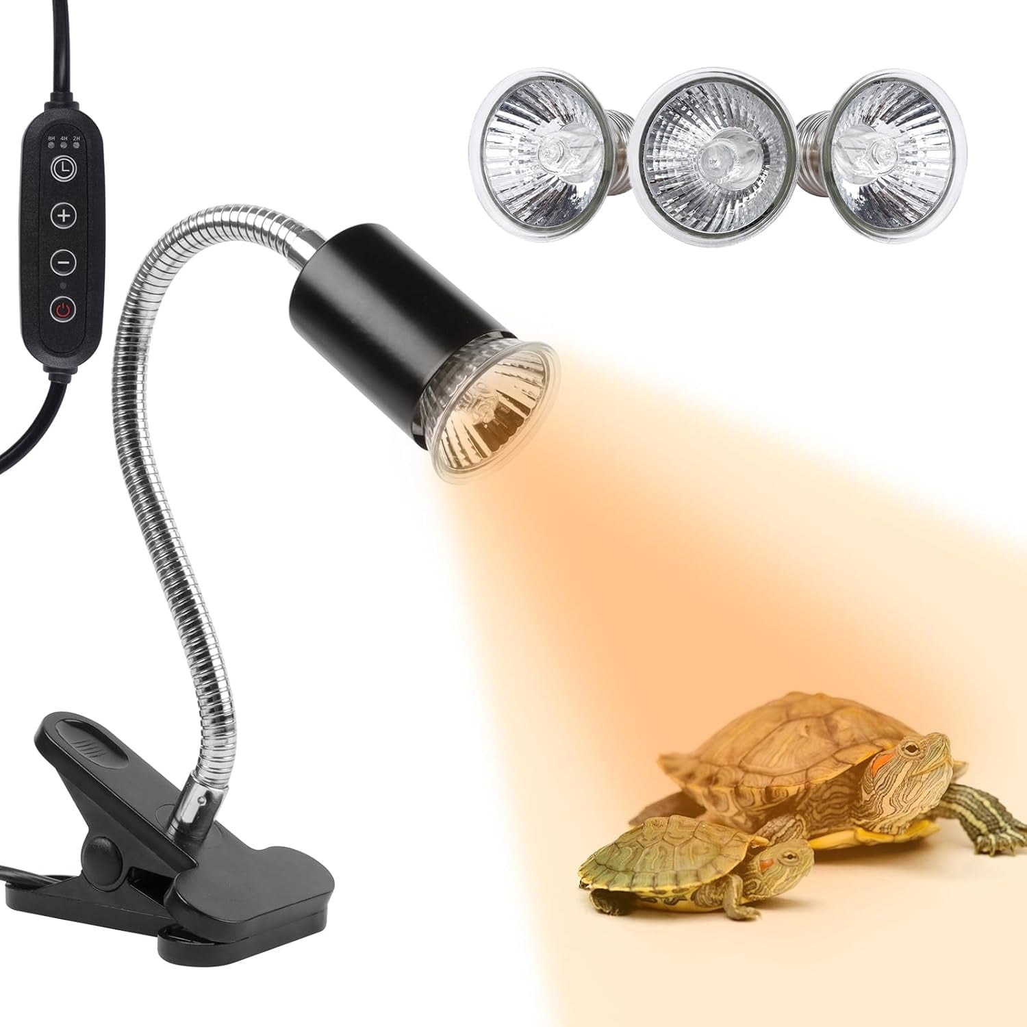 Reptile Heat Lamp Adjustable Tortoise UVA UVB Lamp Sunlight-Simulating Basking Spotlight with 3 ...