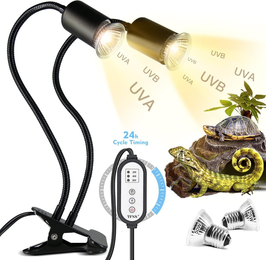 Reptile Heat Lamp, Double-Head Heat Lamp with Clamp, UVA UVB Reptile ...