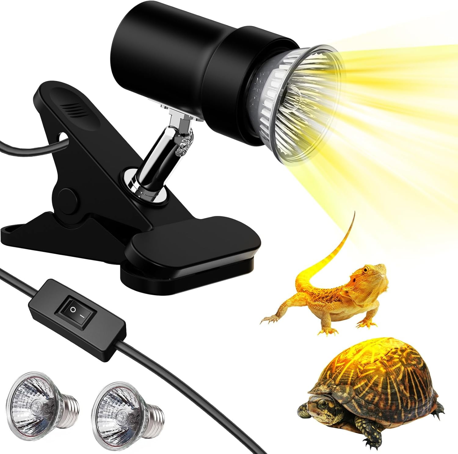Reptile Heat Lamp, Rotatable UVA/UVB Light Lamp with 2pcs 50W Basking ...