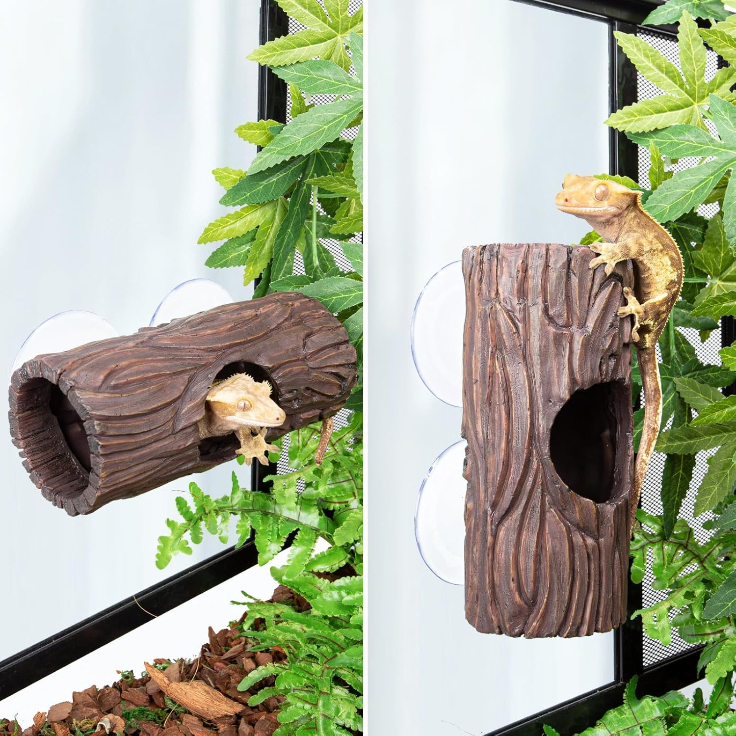 Reptile Hide, Hollow Log Hideout with Suction Cup, Tank Accessories ...
