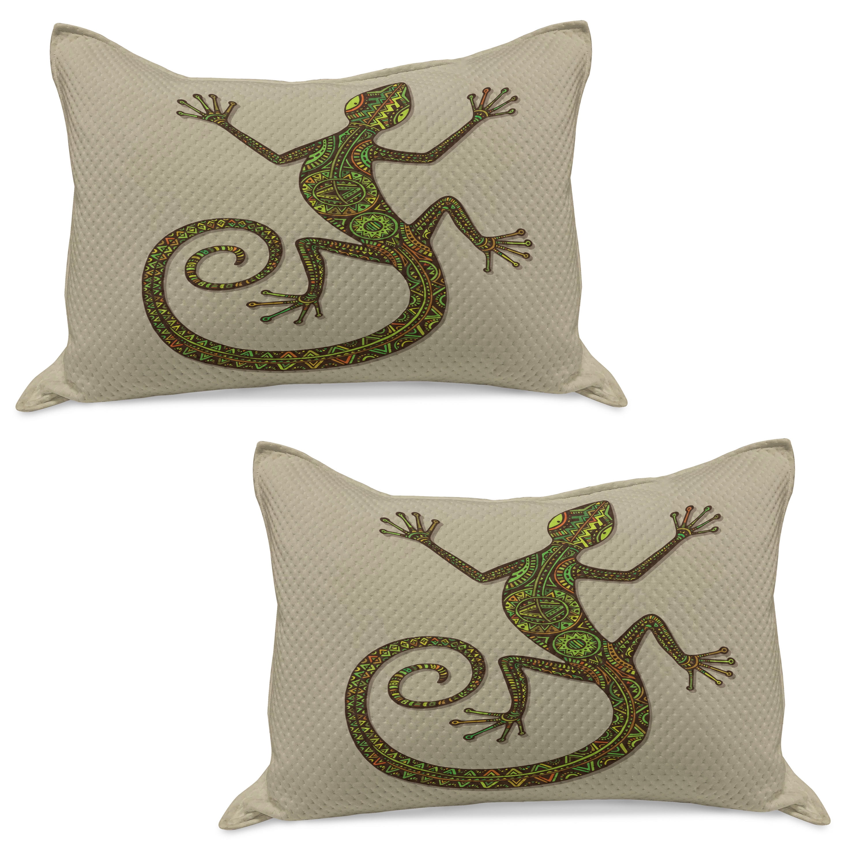 Reptile Knitted Quilt Pillowcover Set of 2, Ornamental Colorful Lizard ...