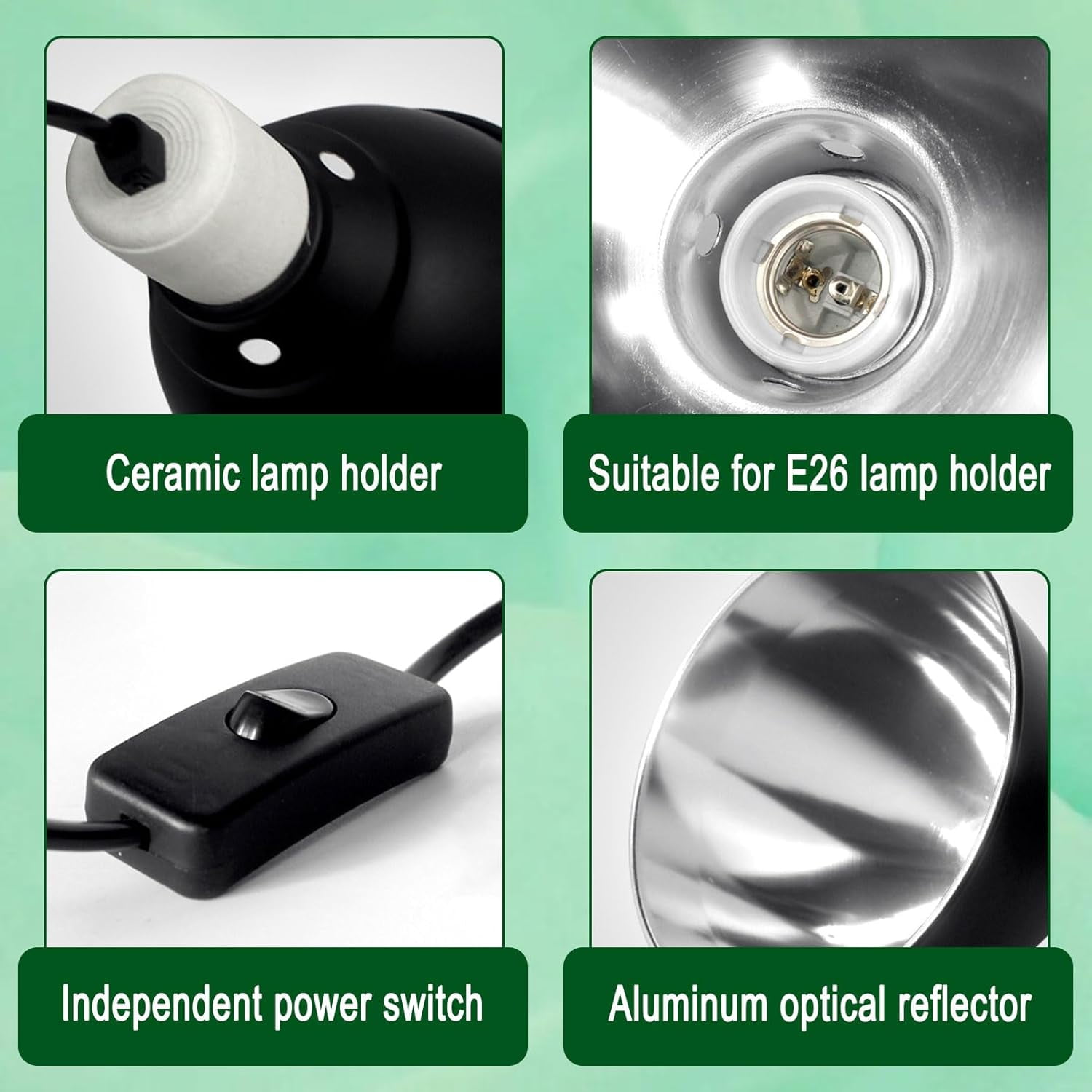 Reptile Light Fixture, 5.5 Inch Deep Dome Reptiles Heat Lamp Fixture ...