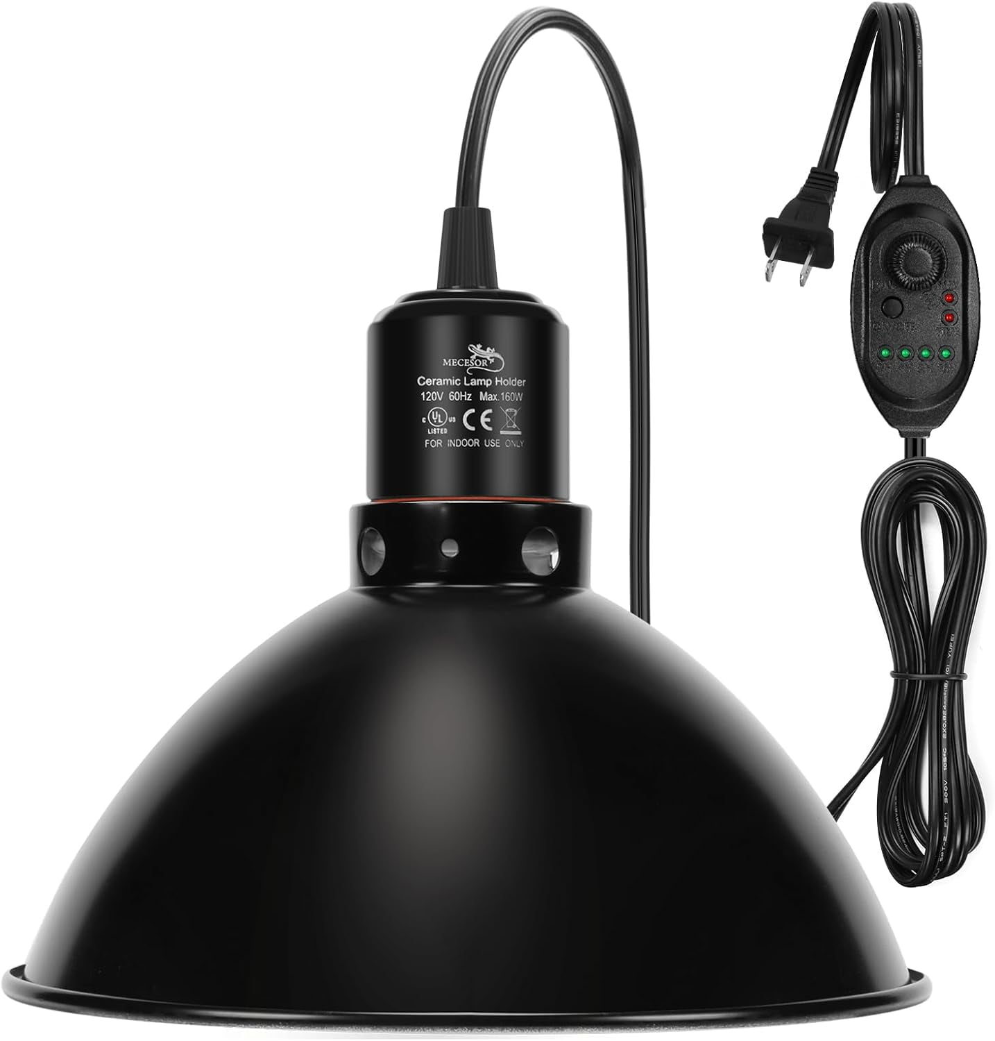 Reptile Light Fixture with Dimming Switch and Timer, 8.5 Inch Deep Dome ...