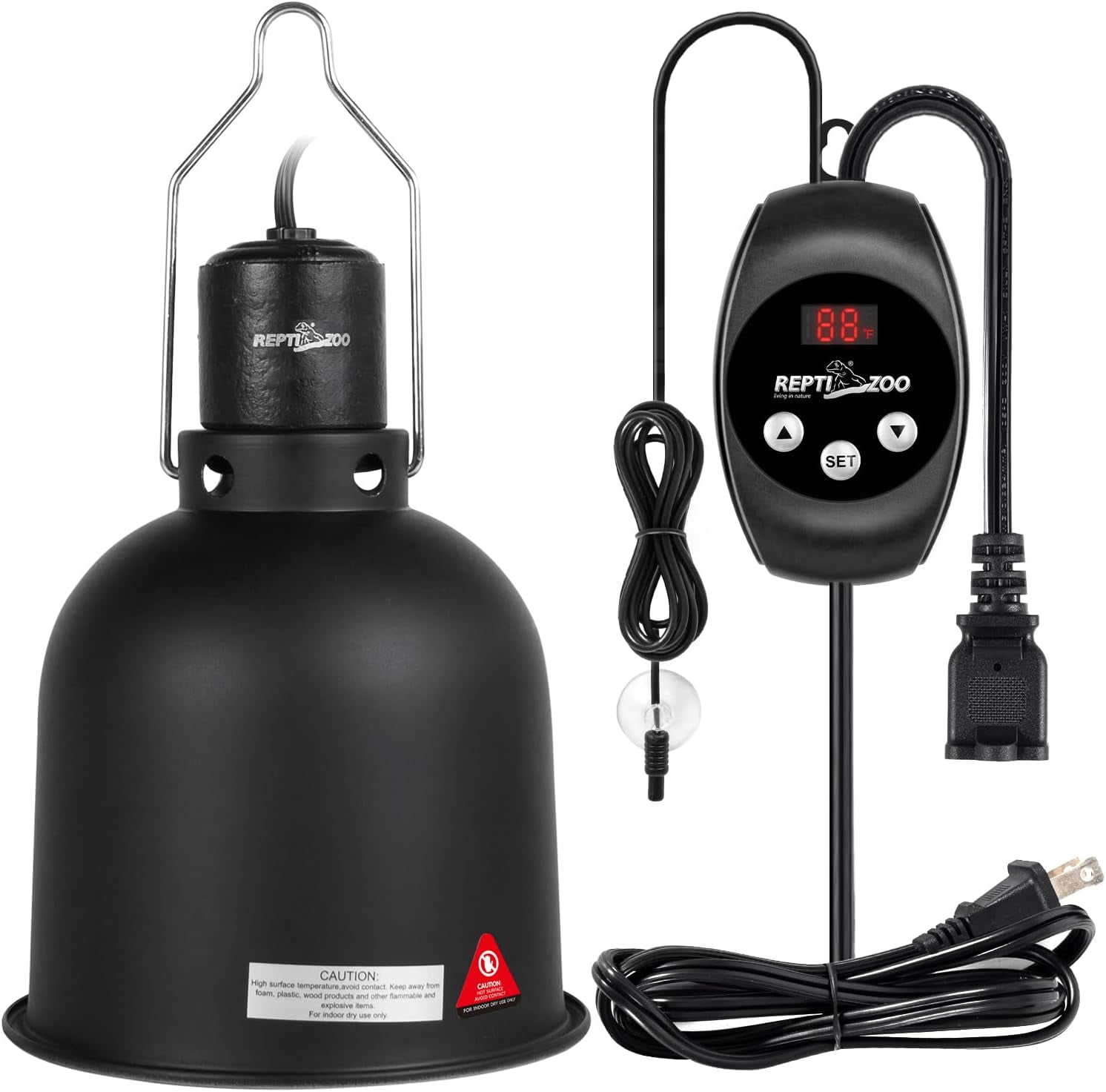 Reptile Light Fixture Dimming Thermostat Combo Pack, 5.5 Inch Deep Dome ...
