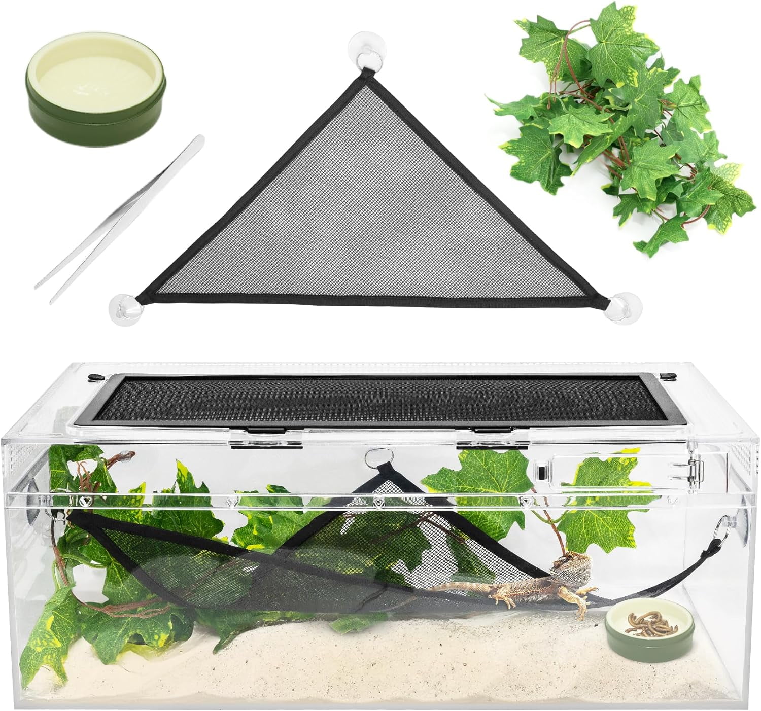 Reptile PC Terrarium Amphibian Tank Starter Kit Habitat Cage 9.4x19.2x7 ...