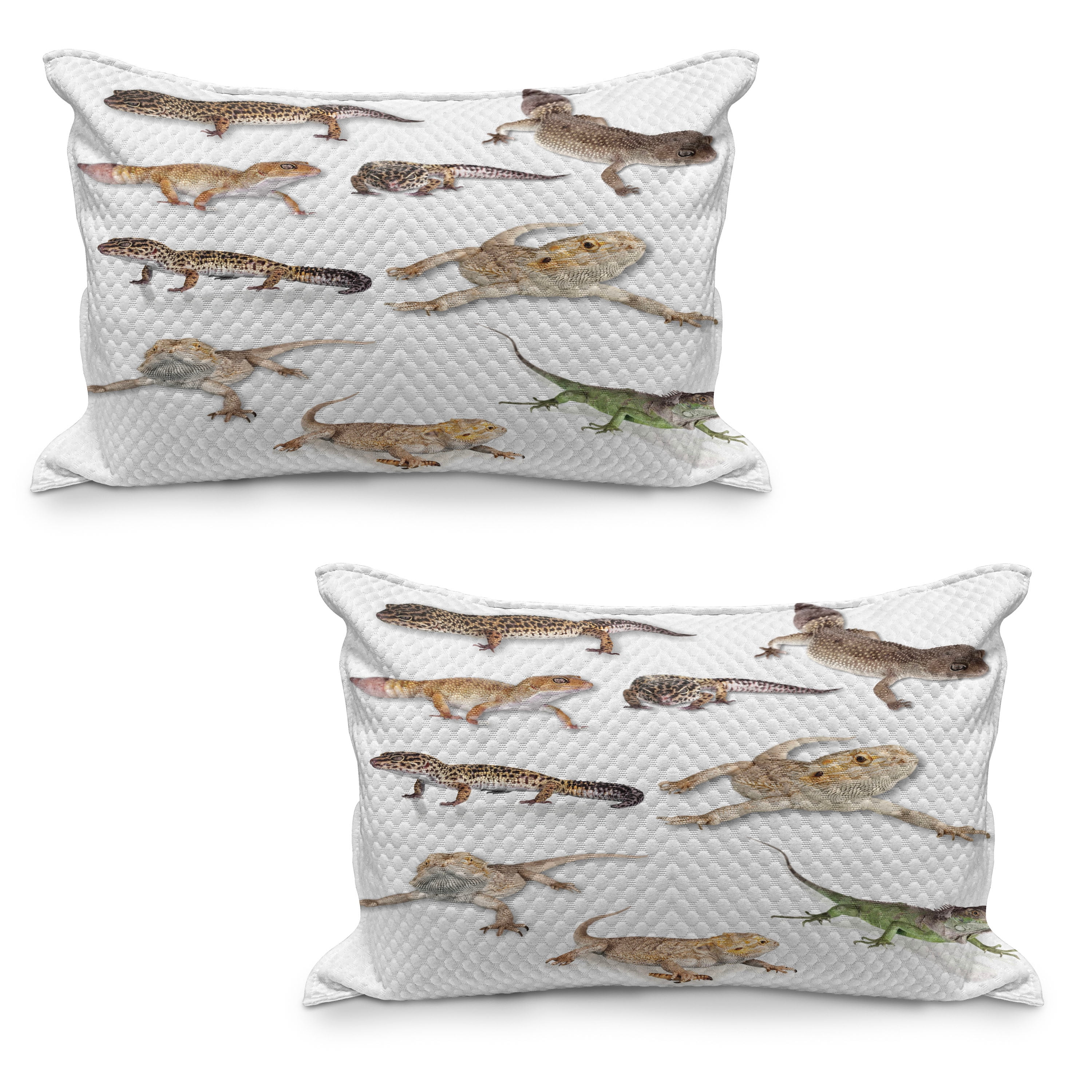 Reptile Quilted Pillowcover Set of 2, Colorful Staring Leopard Gecko ...