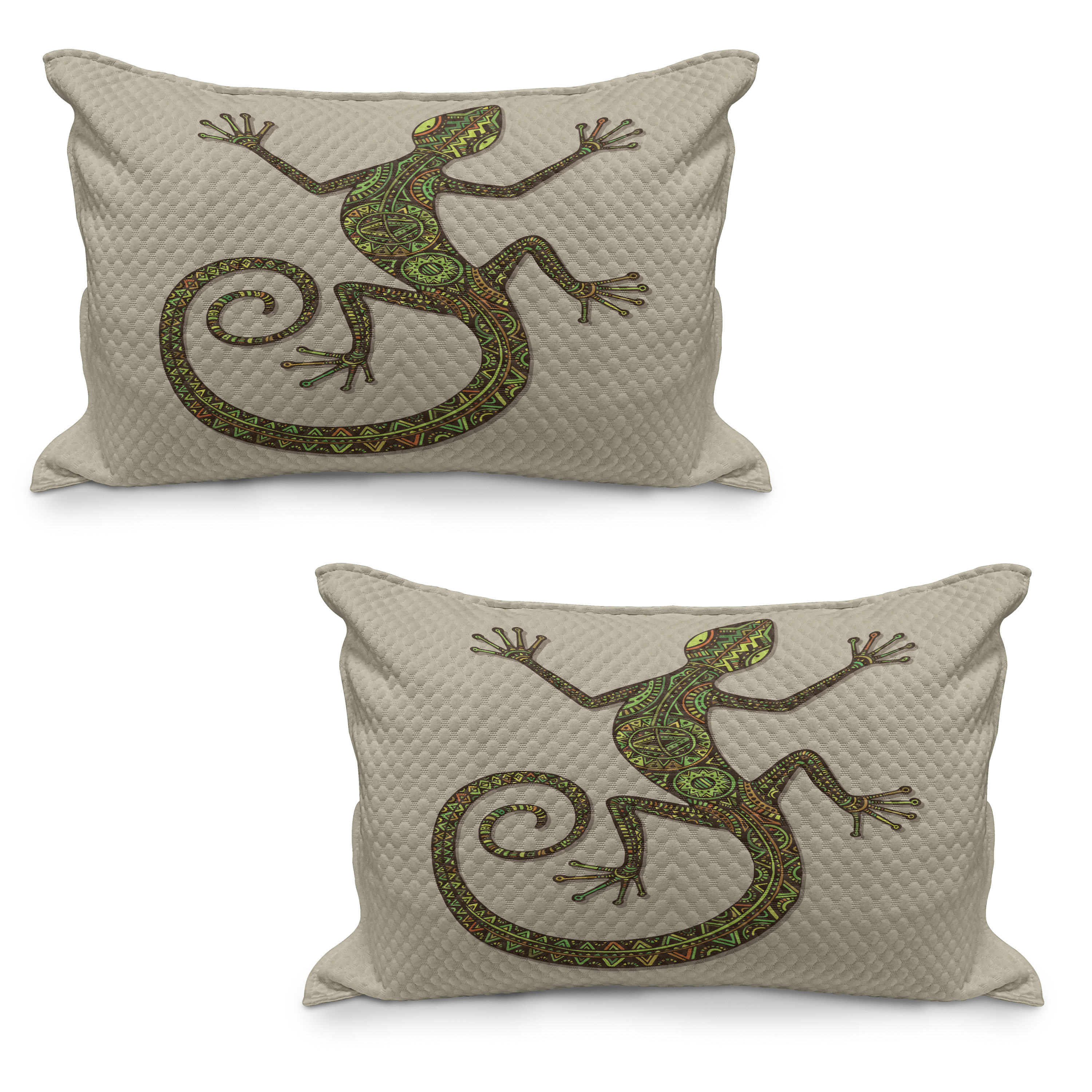 Reptile Quilted Pillowcover Set of 2, Ornamental Colorful Lizard ...