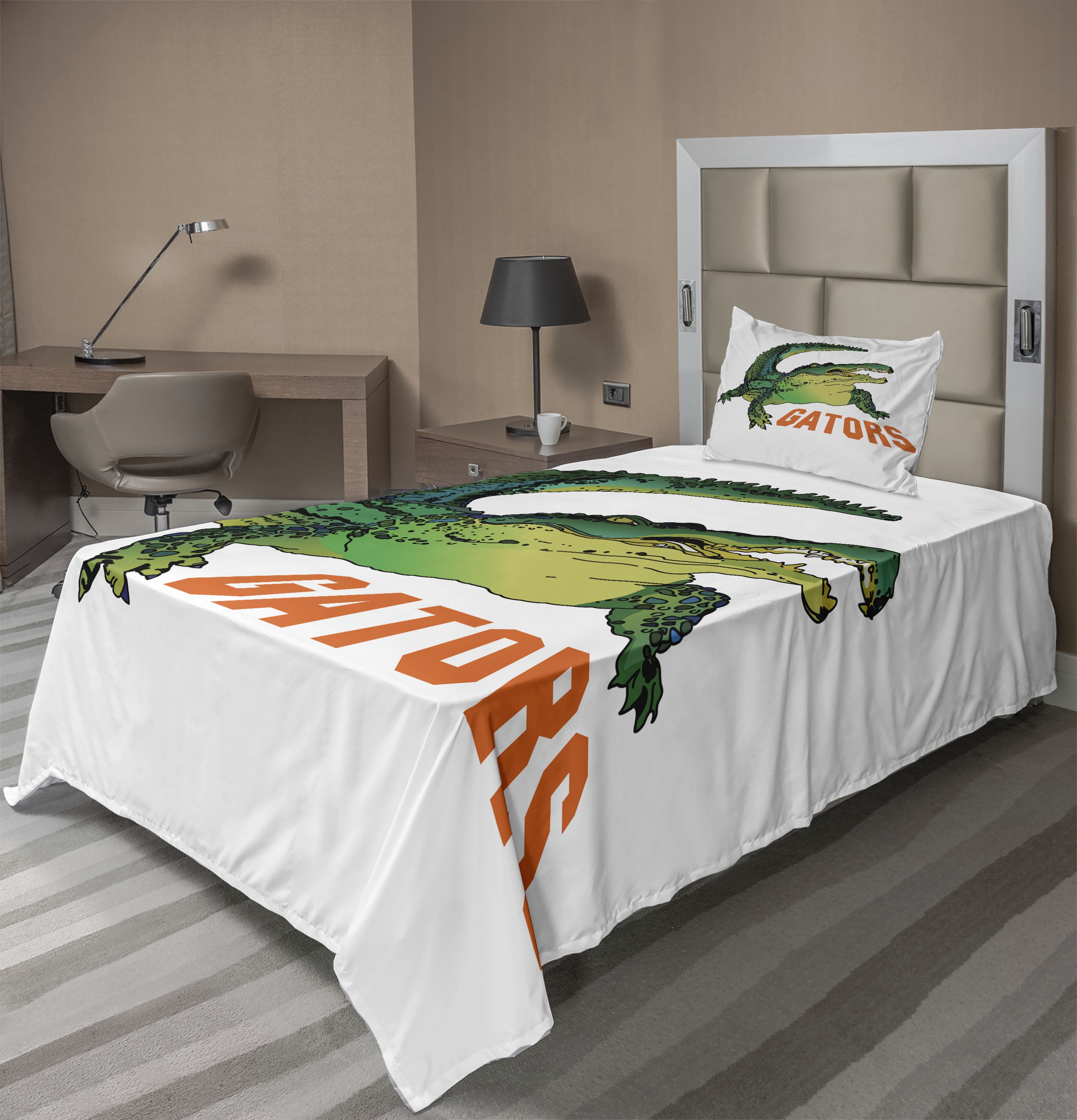 Ambesonne Savannah Fitted & Top Sheet Set with Sham, Wild Alligator ...