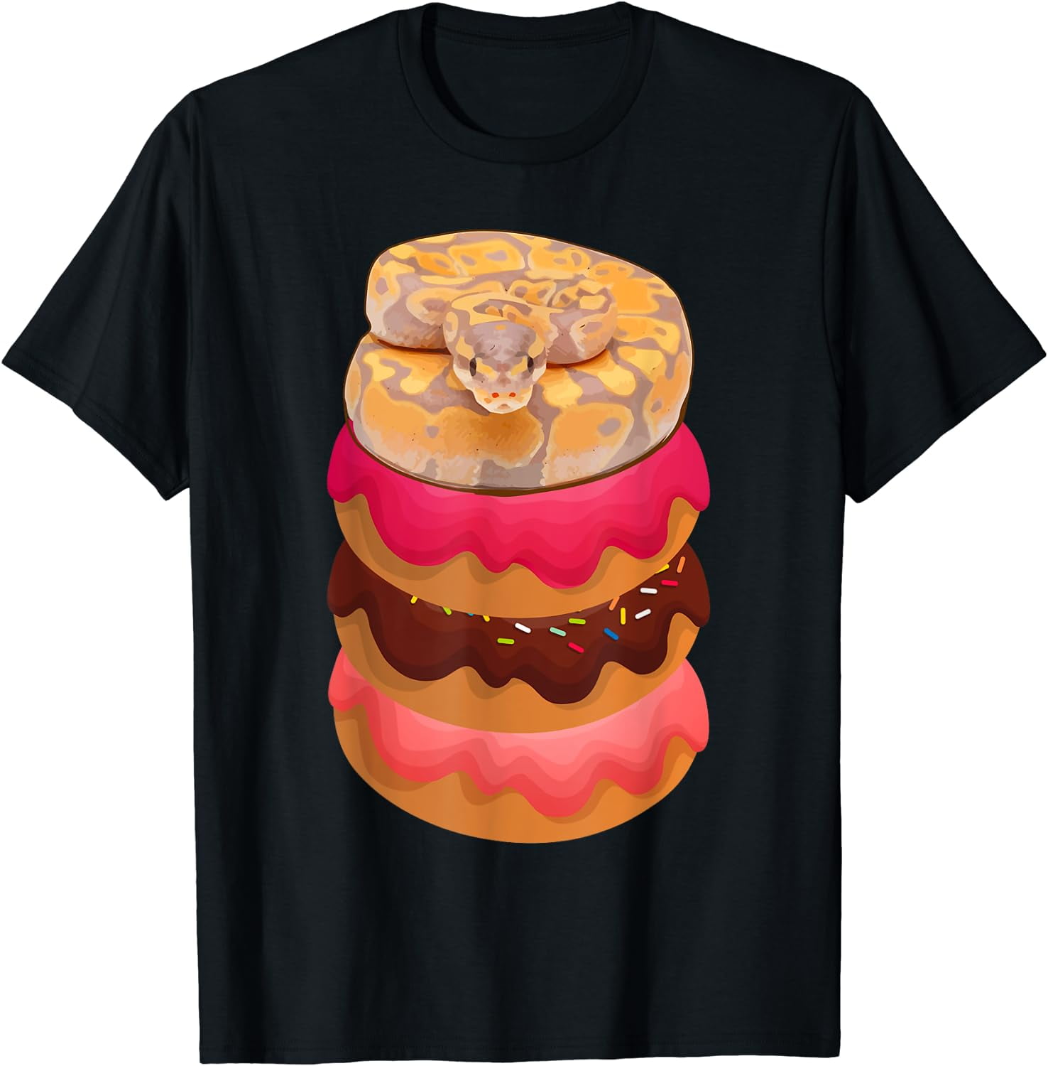 Reptile Snake Lovers Ball Python with Doughnuts T-Shirt Black Small ...