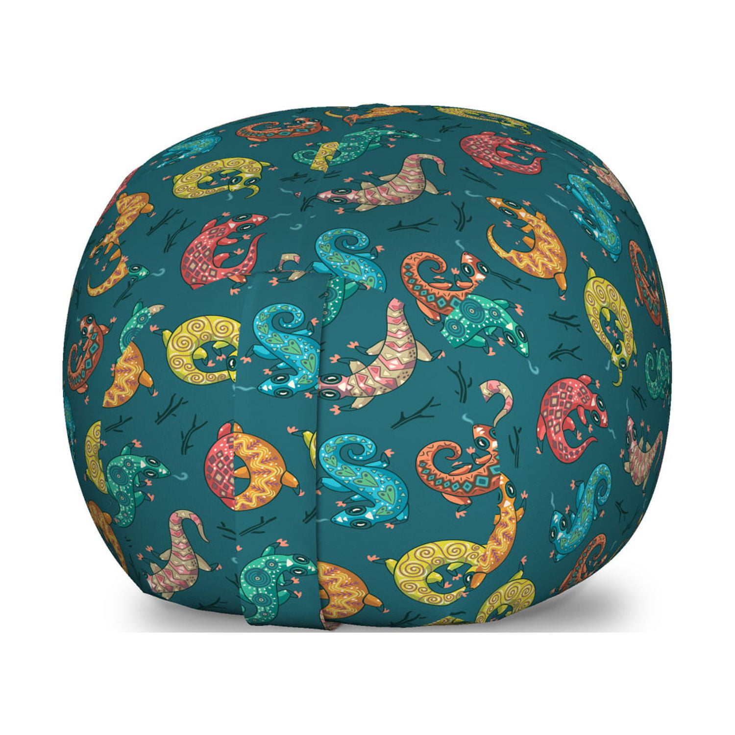 Reptile Storage Toy Bag Chair, Animal Doodle Themed Bohemian Colorful ...