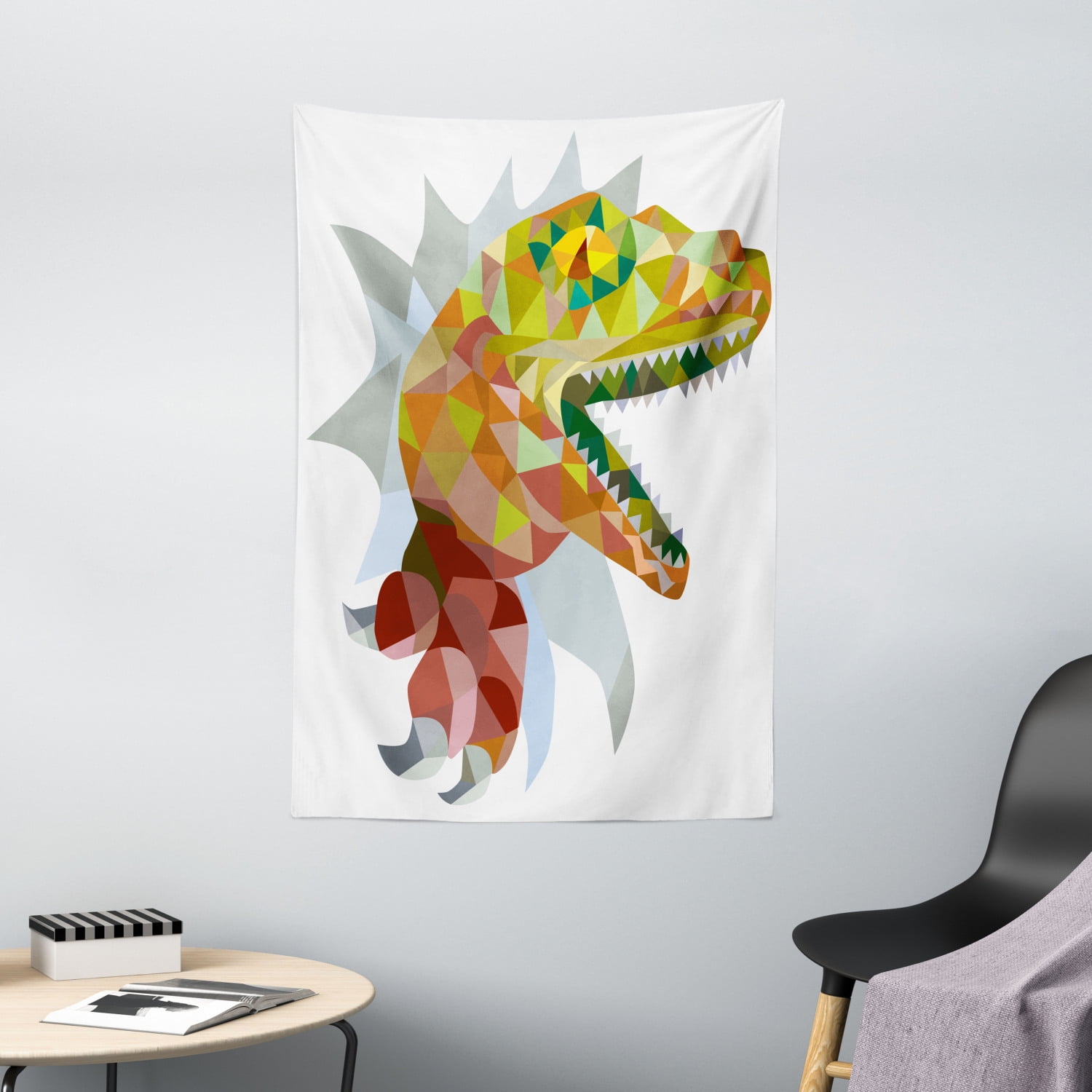 Reptile Tapestry, Colorful Mosaic Wild Trex Illustration Opens Mouth ...