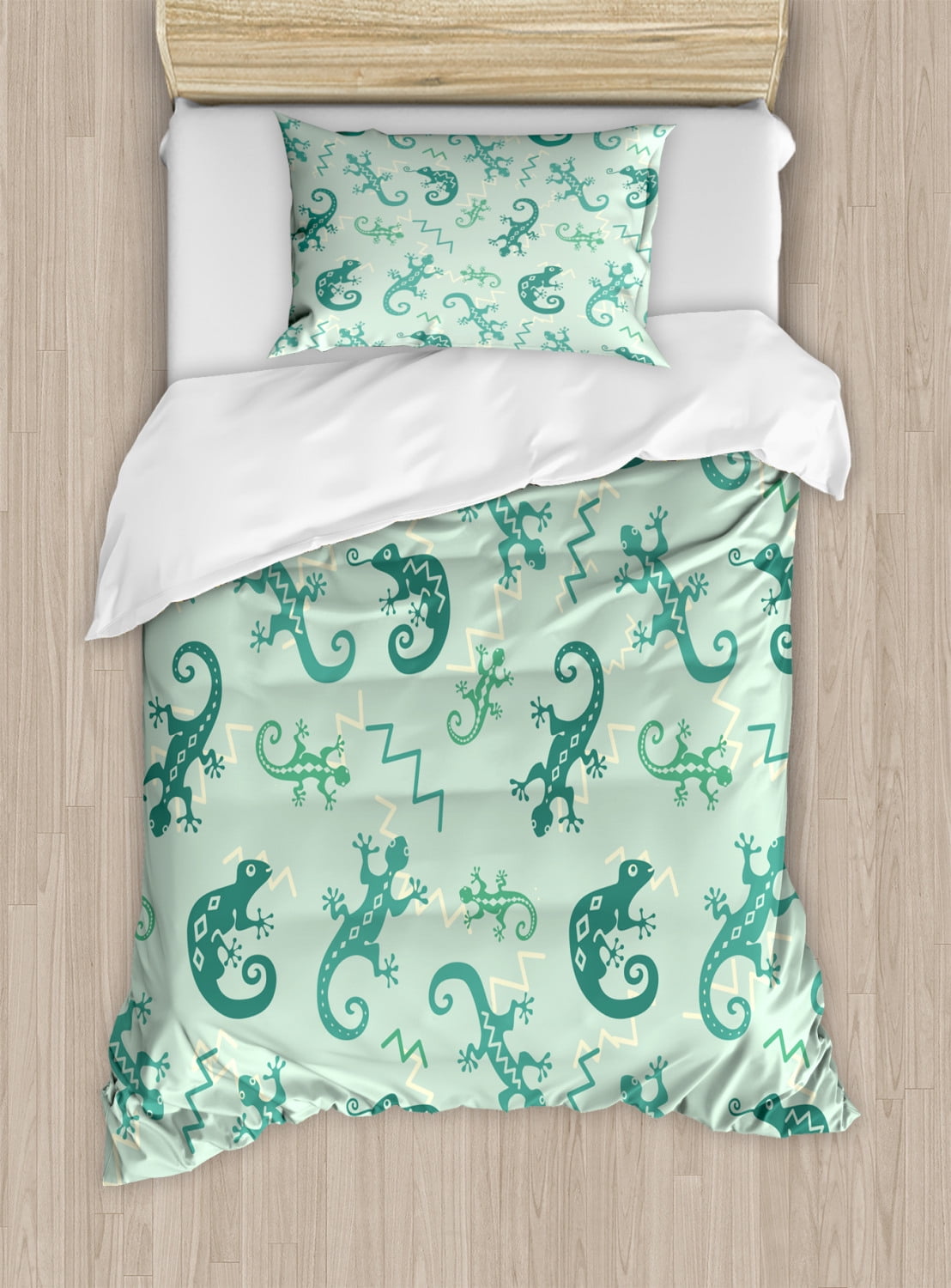 Reptile Twin Size Duvet Cover Set, African Exotic Lizards Chameleons ...