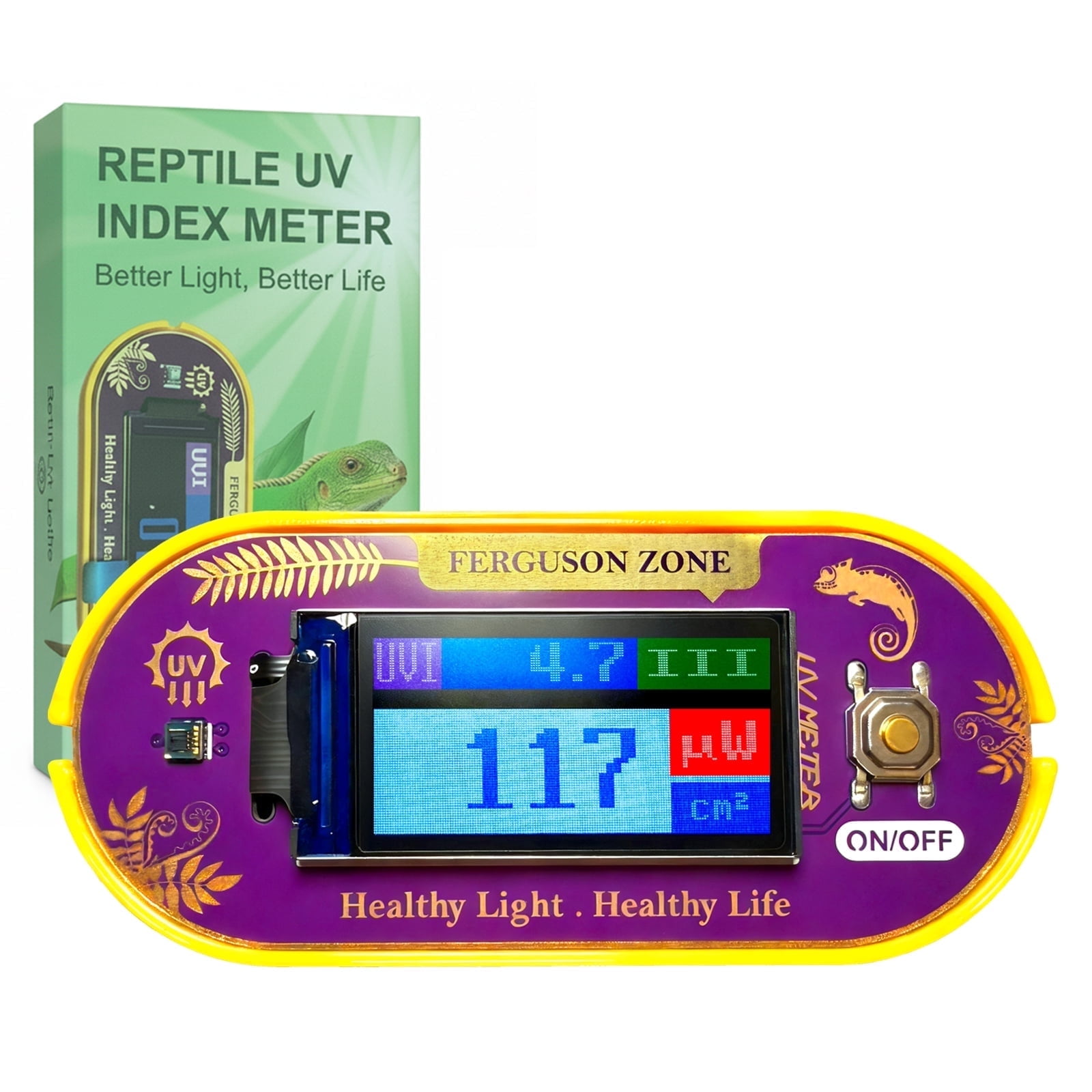 Reptile UVB UVA Index Meter for Bearded Dragon Tank, Portable UV Index ...