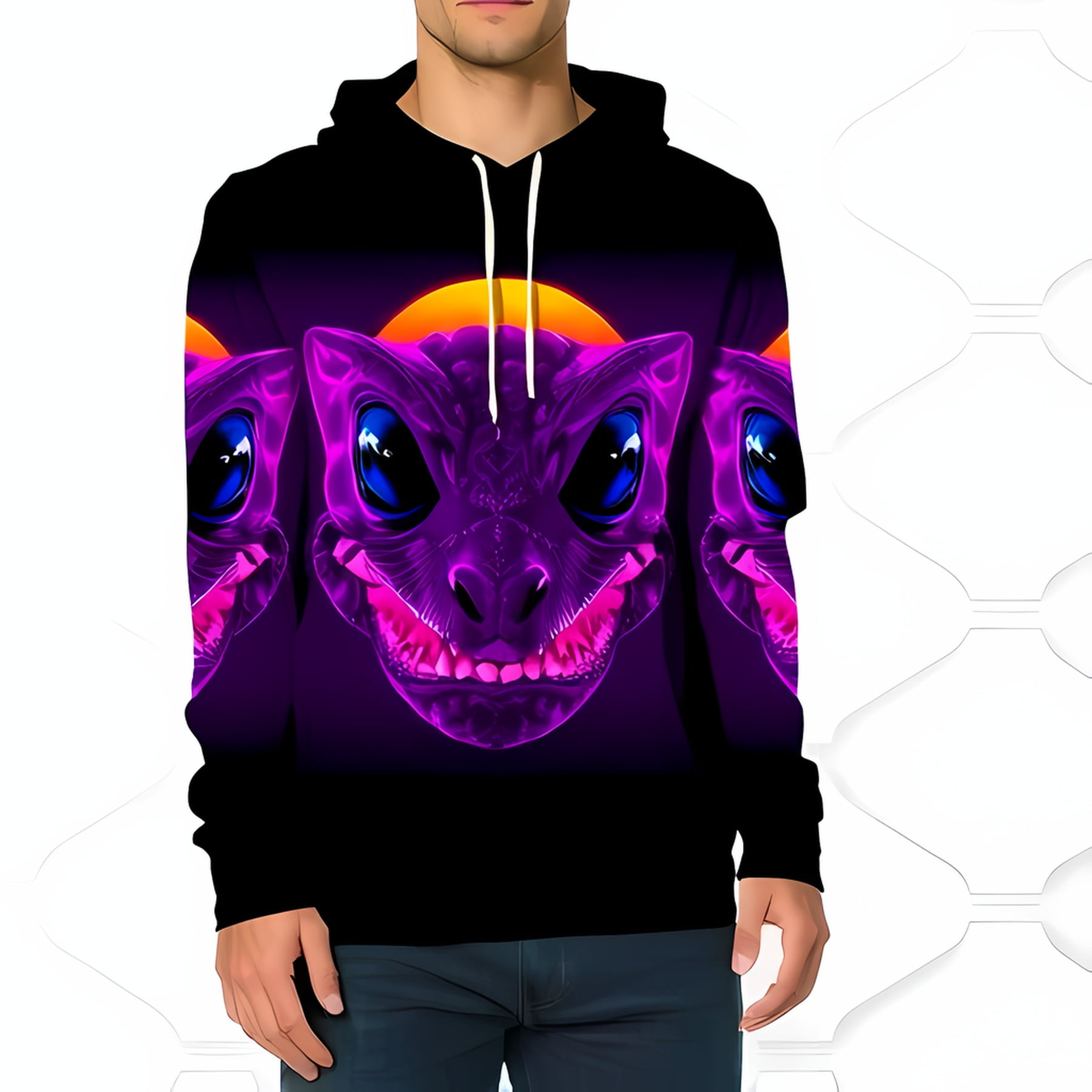 Reptilian Creature 3D Hoodie - Striking Purple & Black Design with ...