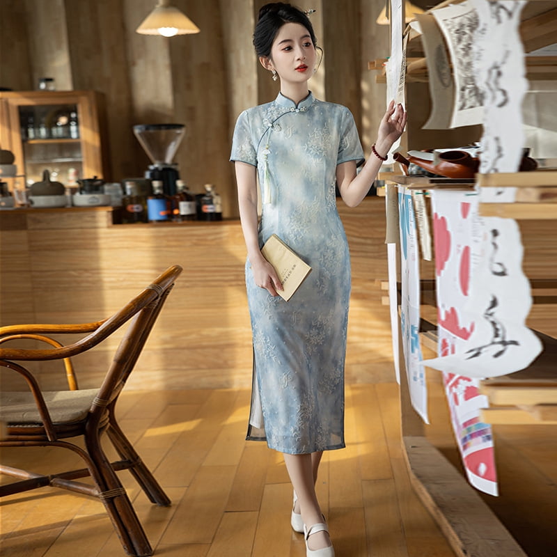Republic of China Style Cheongsam Slanted Collar and Button Modified ...