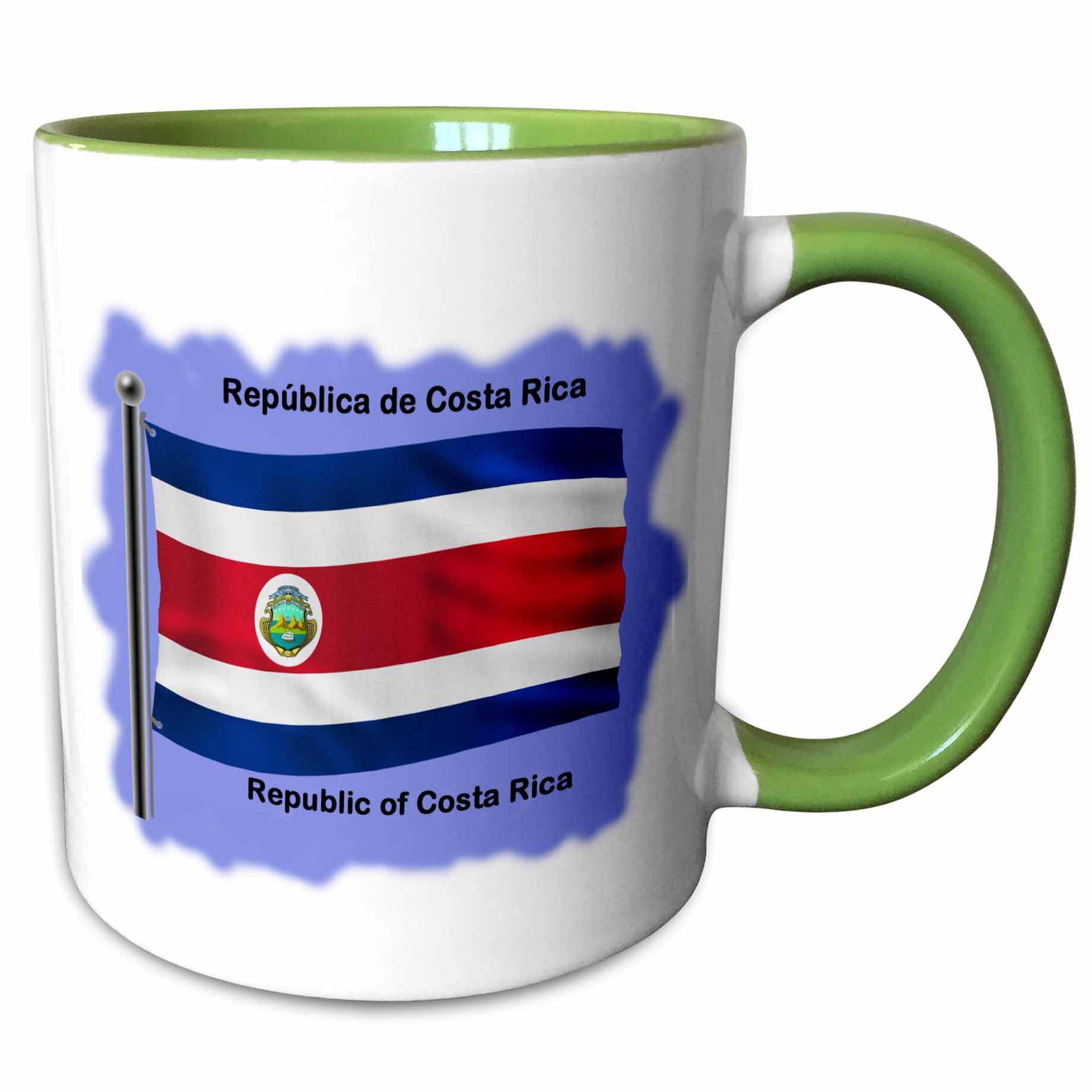 Republic of Costa Rica flag waving on a lavender blue background 15oz ...