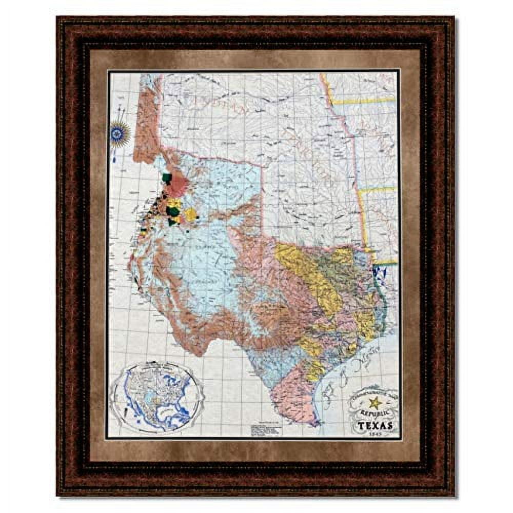 Republic of Texas Map 1845 | Framed Historic Texas Map in Double Mat ...