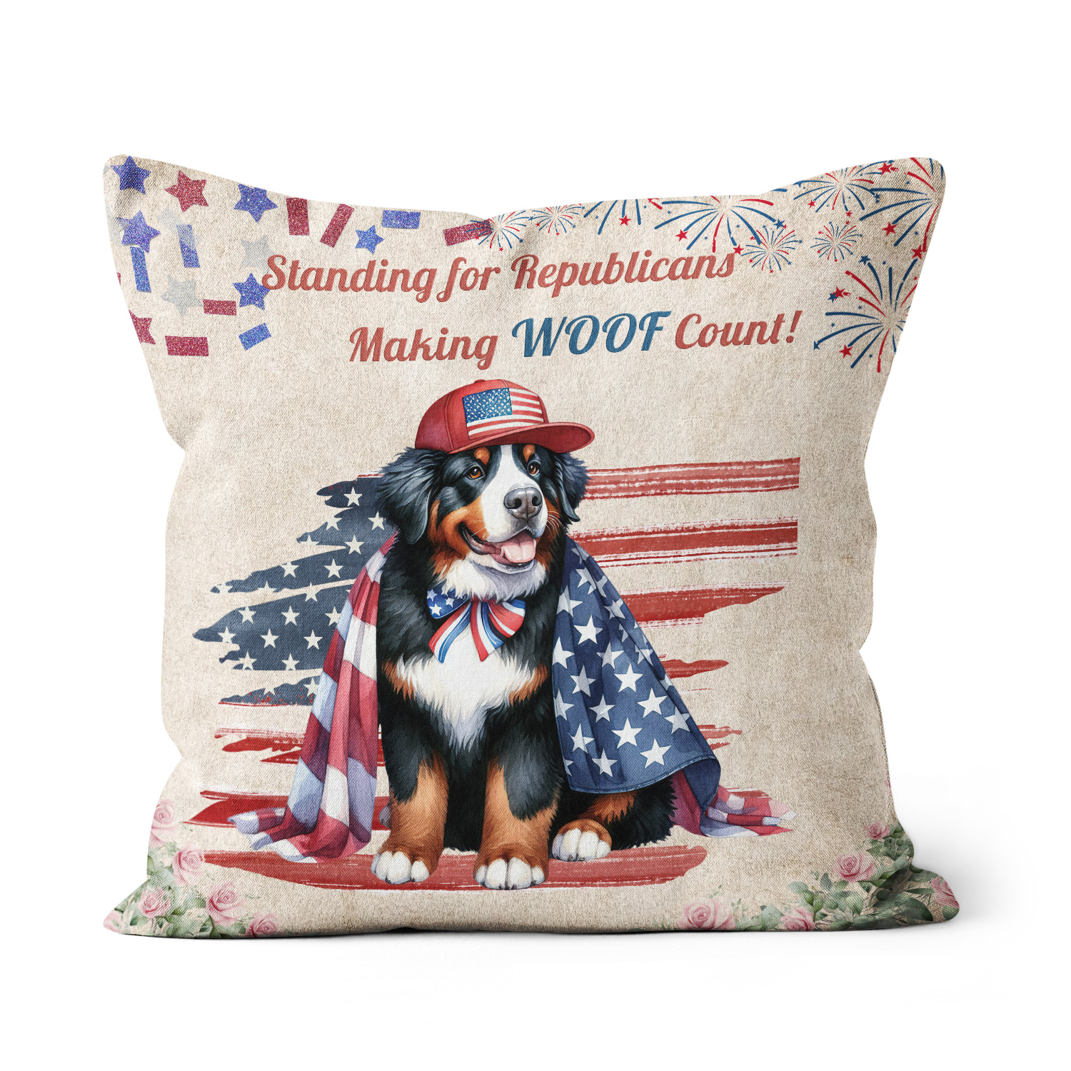 Republican Bernese Mountain Dog Making Woof Count Election 2024 Pillow ...