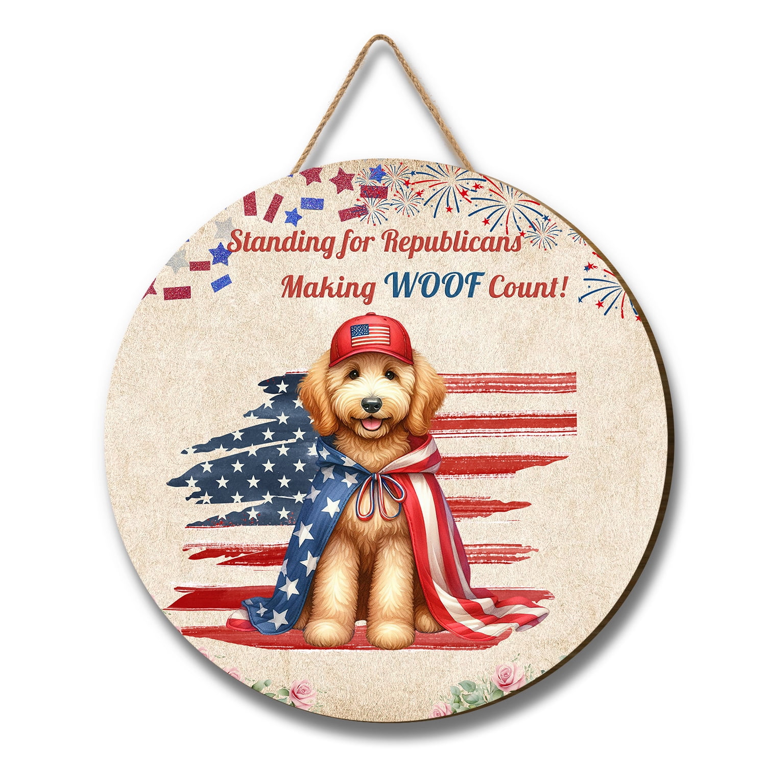 Republican Goldendoodle Making Woof Count Election 2024 Round Wood Sign ...